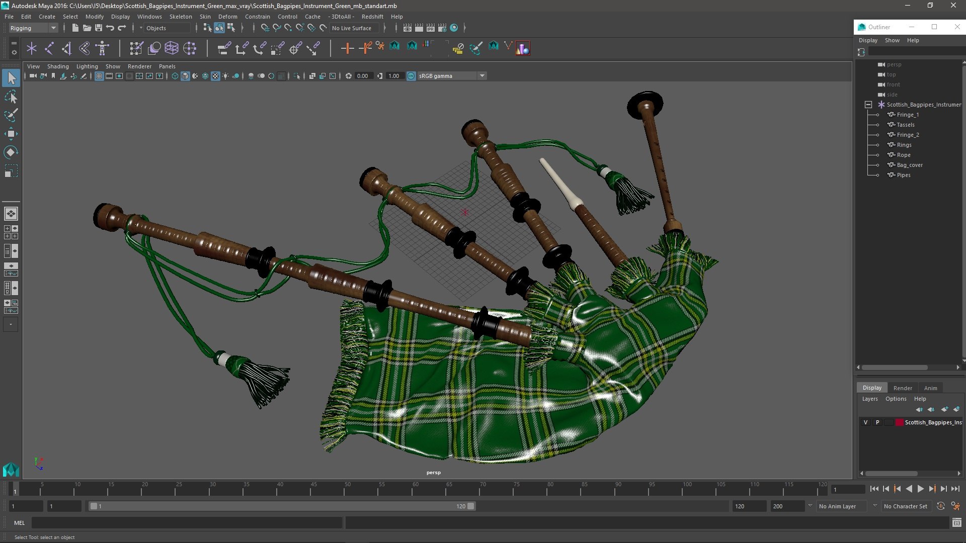 3D Scottish Bagpipes Instrument Green - TurboSquid 2230760