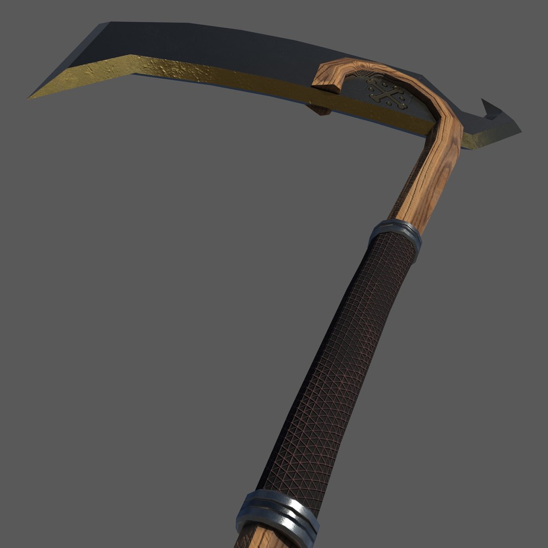 3D Model Game Ready Low Poly Gold Edged Scythe - TurboSquid 1851299