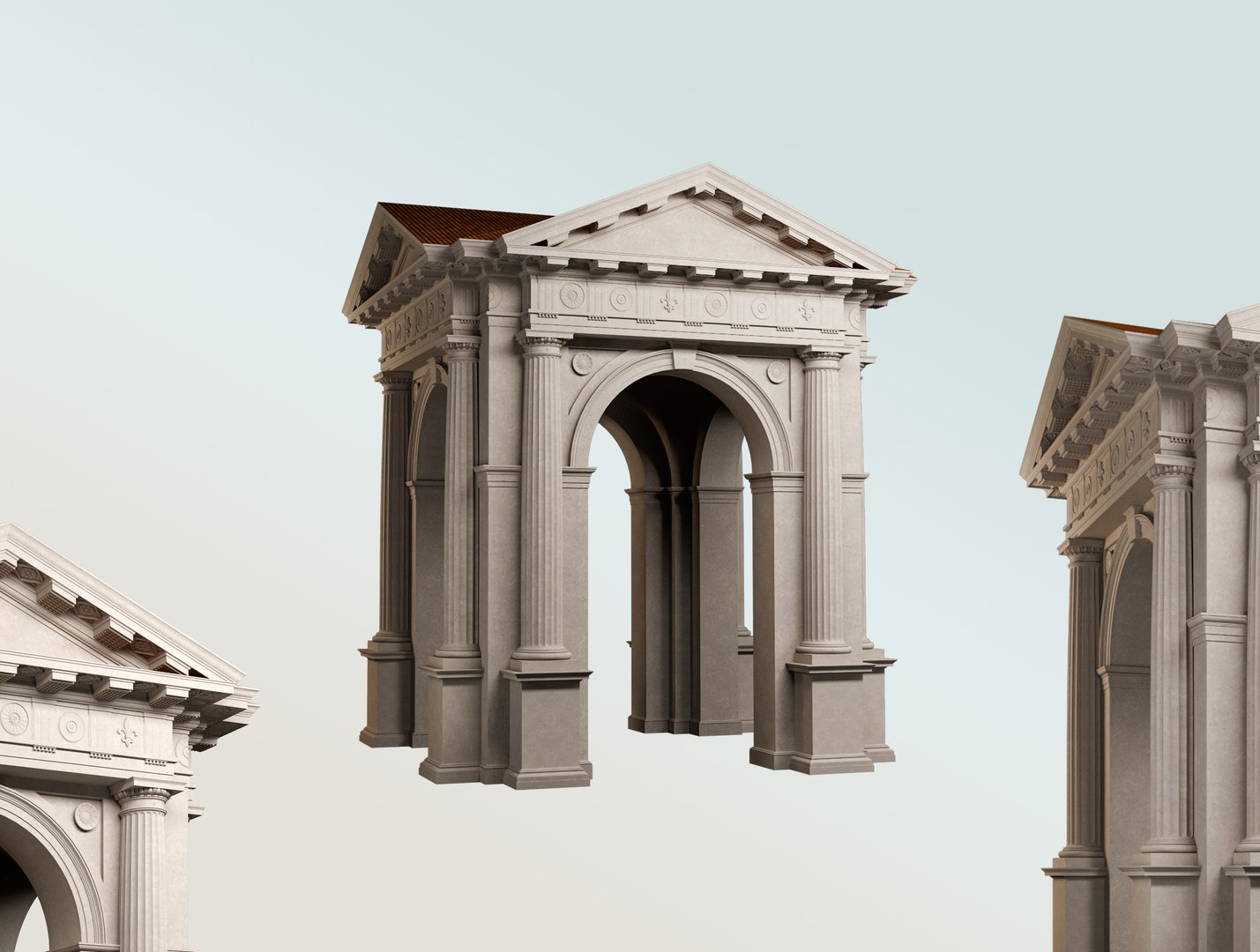 Arched Portico In Doric Mutulary Order 3 4 Column Gazebo 3D Model ...