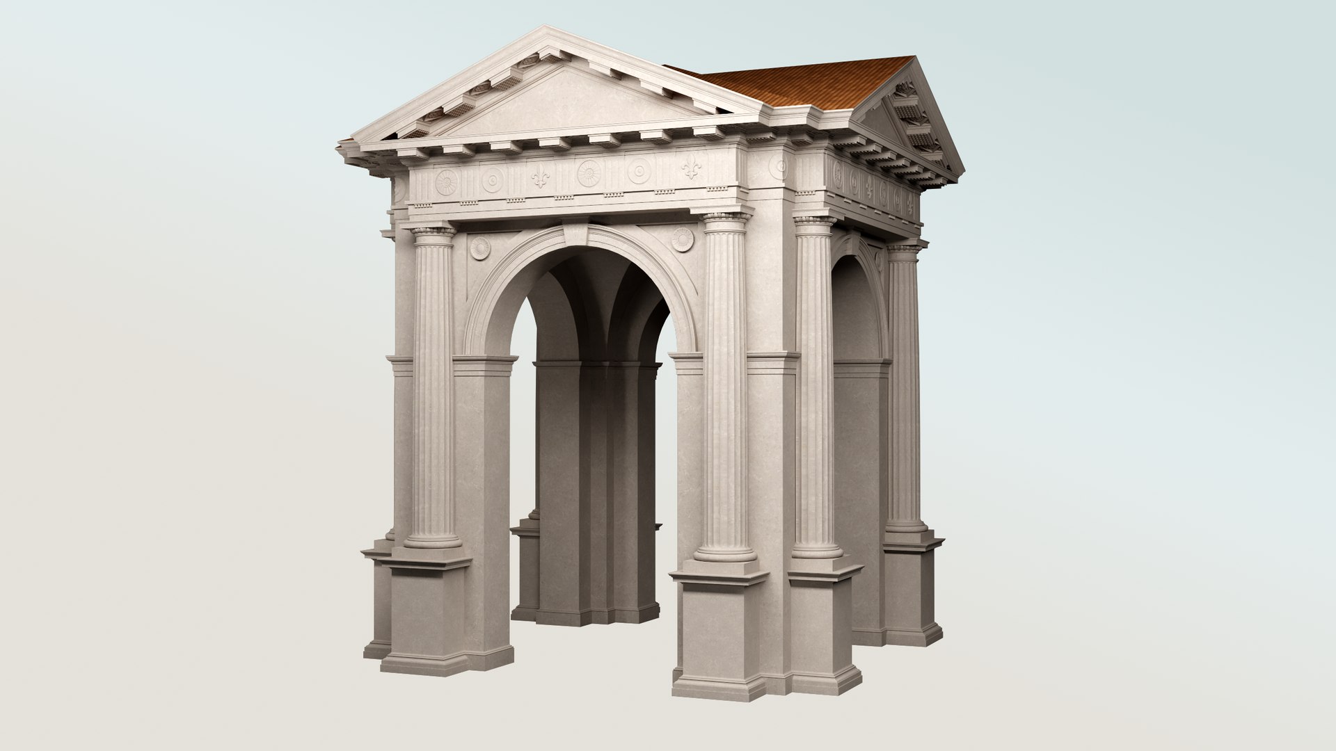 Arched Portico In Doric Mutulary Order 3 4 Column Gazebo 3D Model ...