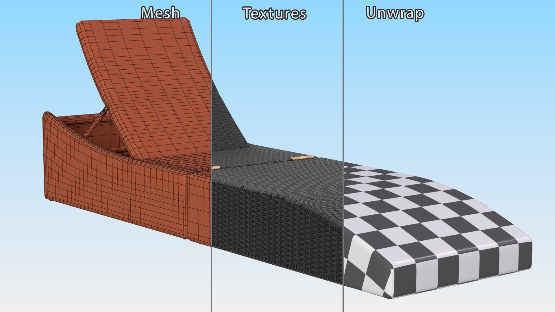 3D Designer Pool Lounge Chair Black Blue Rigged for Maya model ...