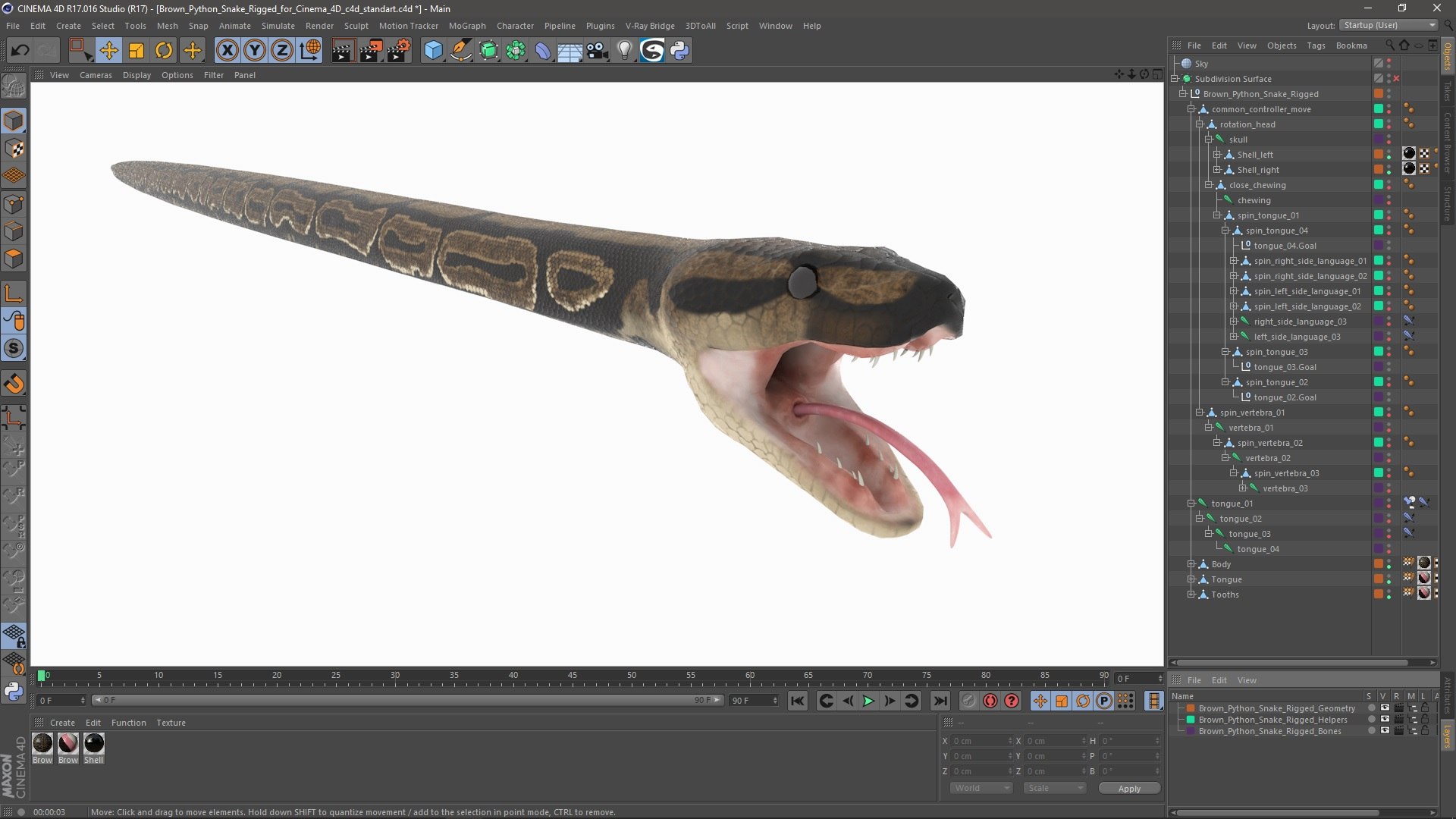 Brown Python Snake Rigged For Cinema 4D 3D - TurboSquid 2212350