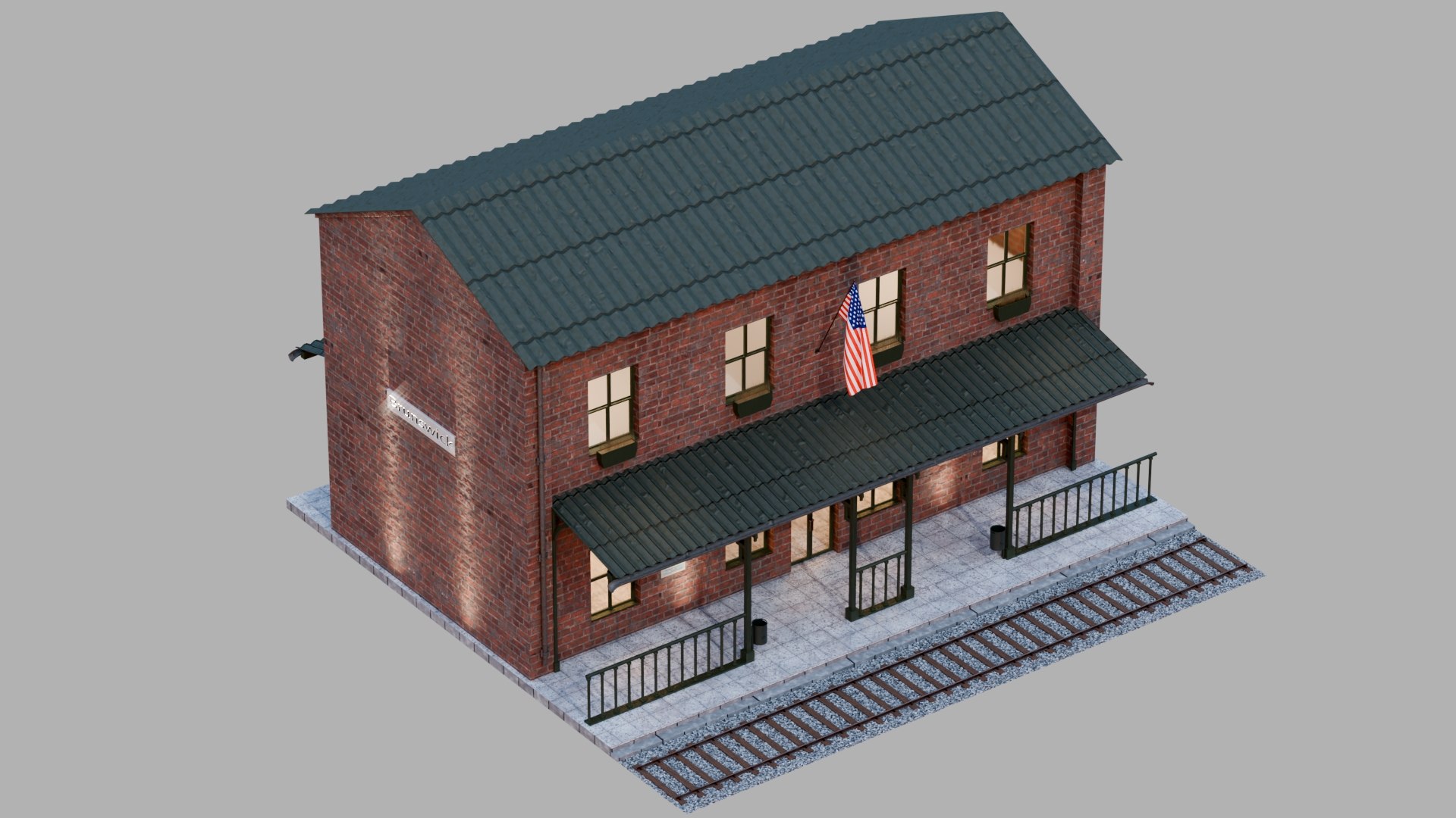 3D Countryside American Train Station Model - TurboSquid 2317406