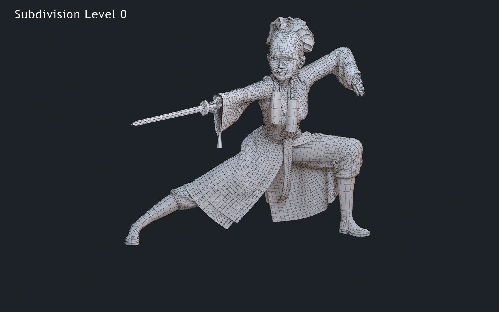 Cartoon Girl Asian Warrior Fighting Sword Model - TurboSquid 2271917