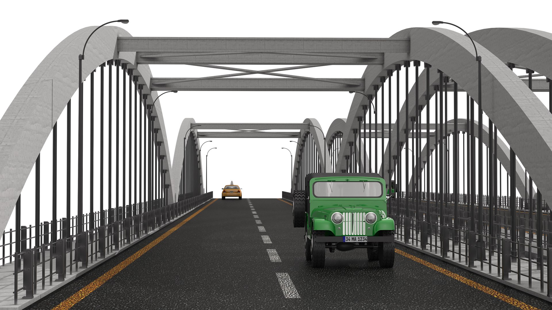 Two Lane Bridge And Cars 3D - TurboSquid 2400448