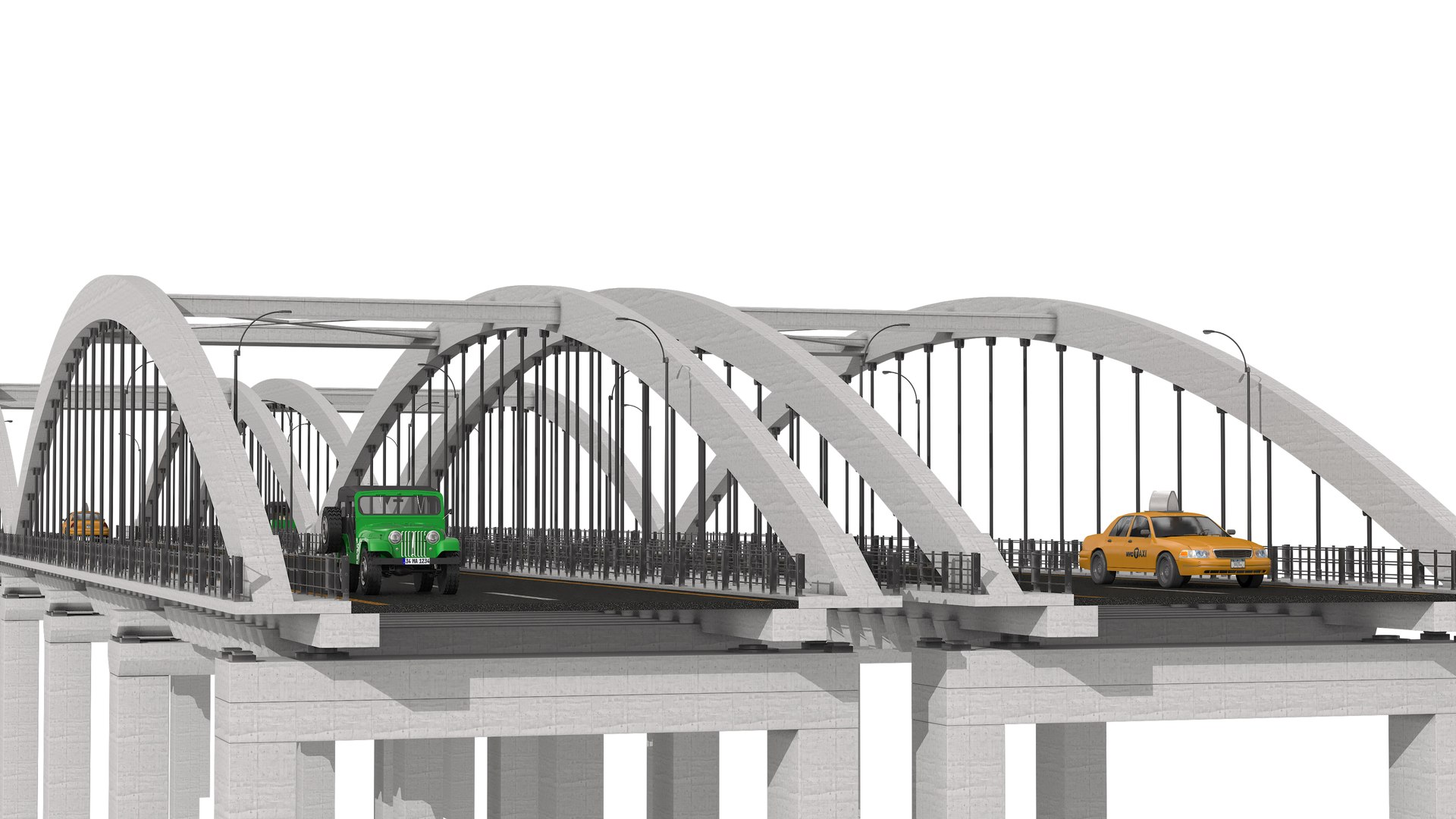 Two Lane Bridge And Cars 3D - TurboSquid 2400448