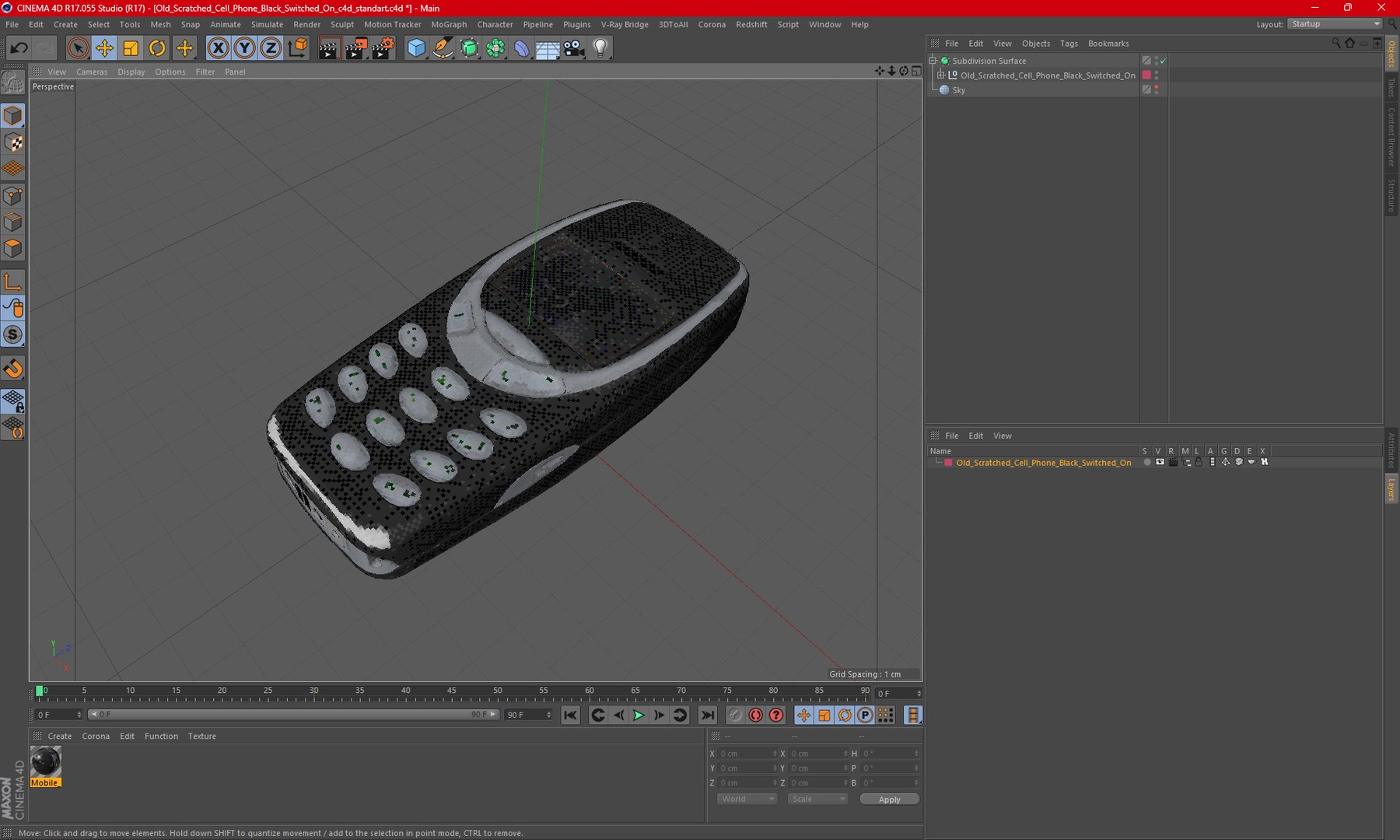 3D Old Scratched Cell Phone Black Switched On model - TurboSquid 2183364