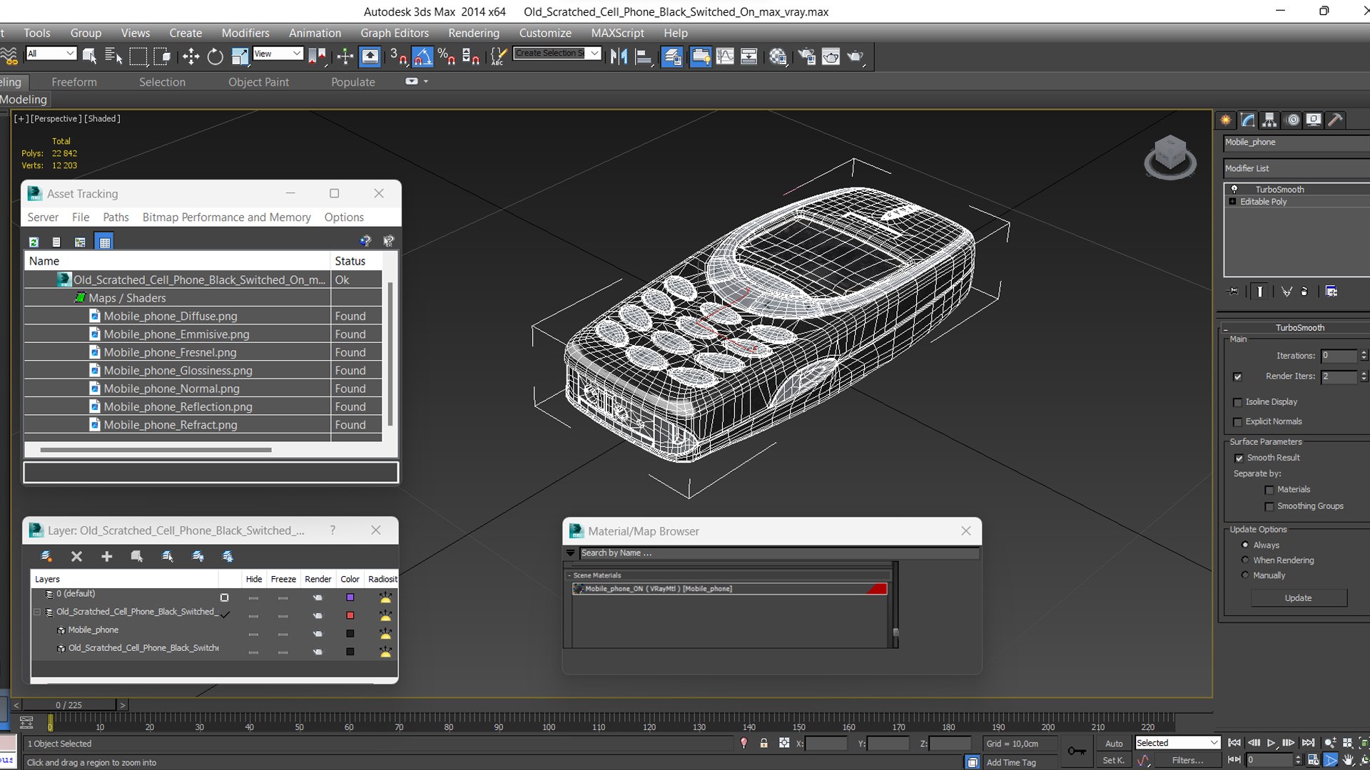 3D Old Scratched Cell Phone Black Switched On model - TurboSquid 2183364