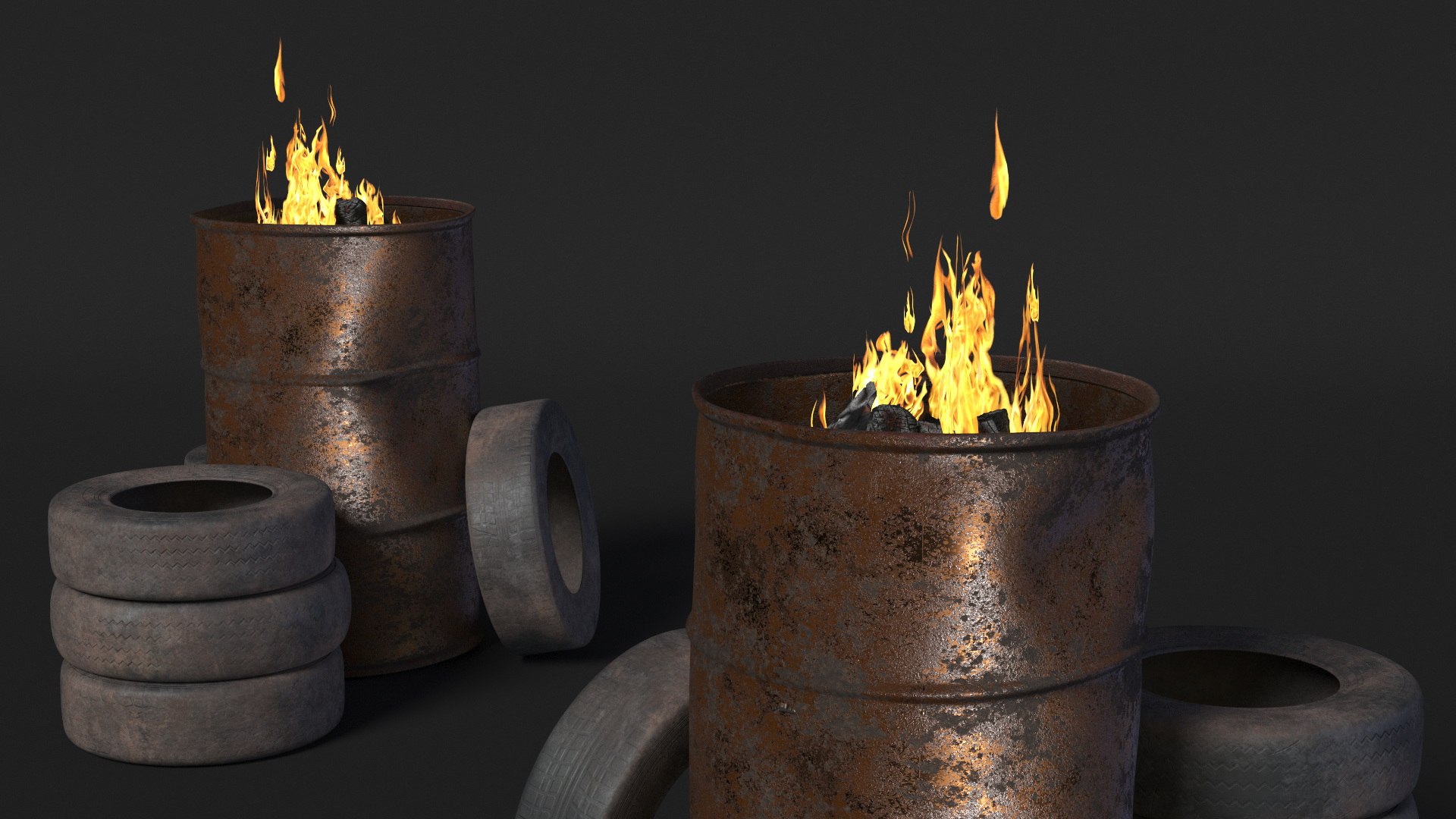 Rusty Fire Barrel With Stacked Tires 3D Model - TurboSquid 2433806