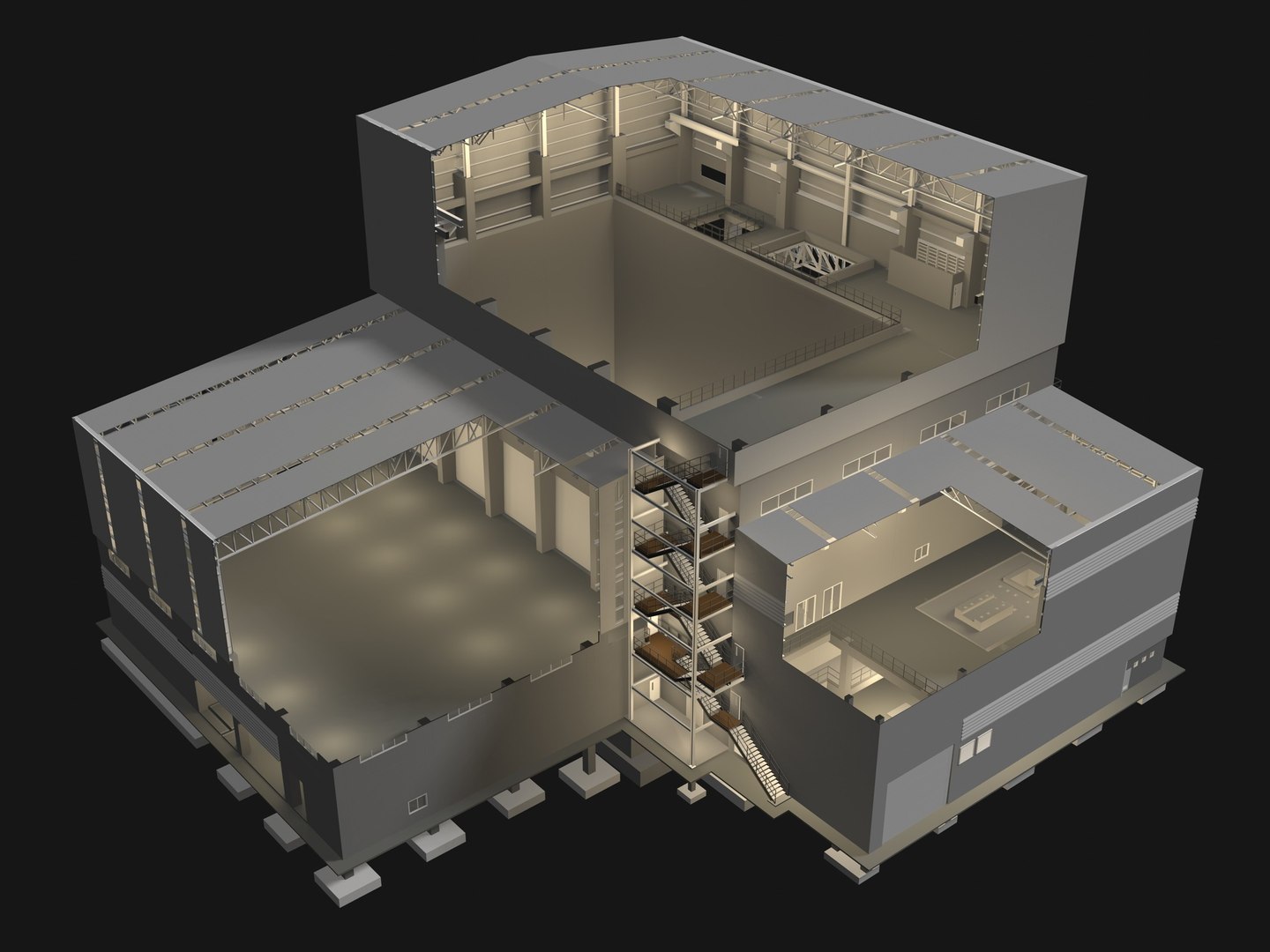 Industrial Building In Cutaway Section 25i17 3D Model - TurboSquid 2351141