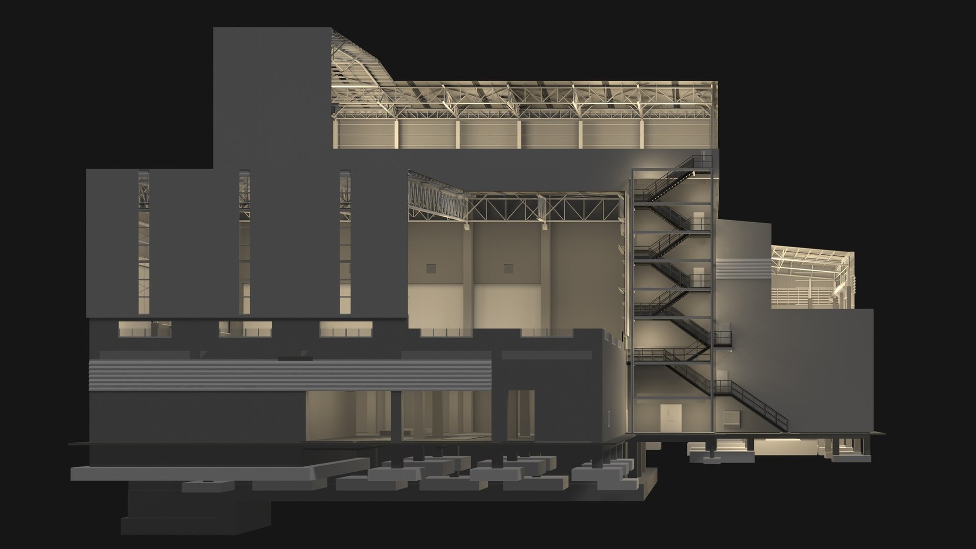 Industrial Building In Cutaway Section 25i17 3D Model - TurboSquid 2351141