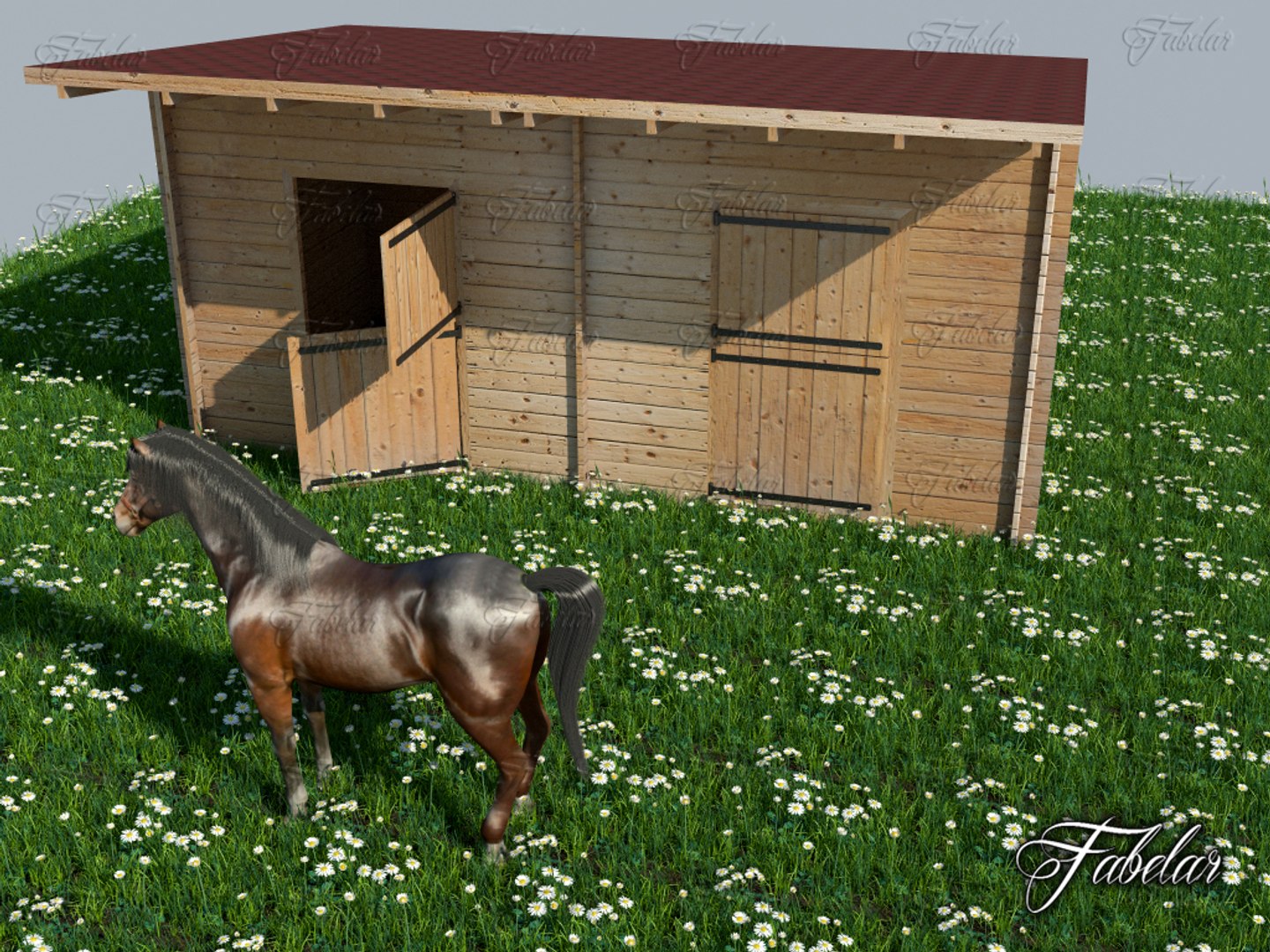 3d Stables Grass Horse