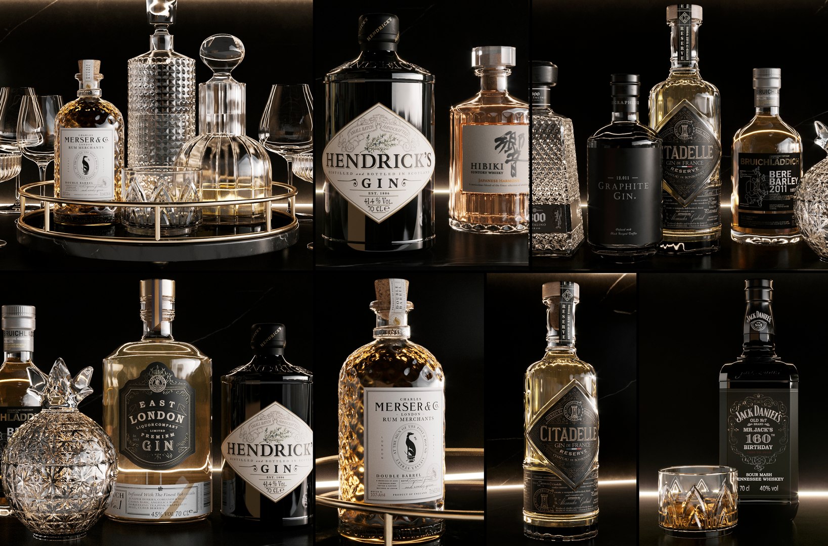 Bar Set 1 Alcohol Whiskey Rum Gin 3D Model - TurboSquid 2144720