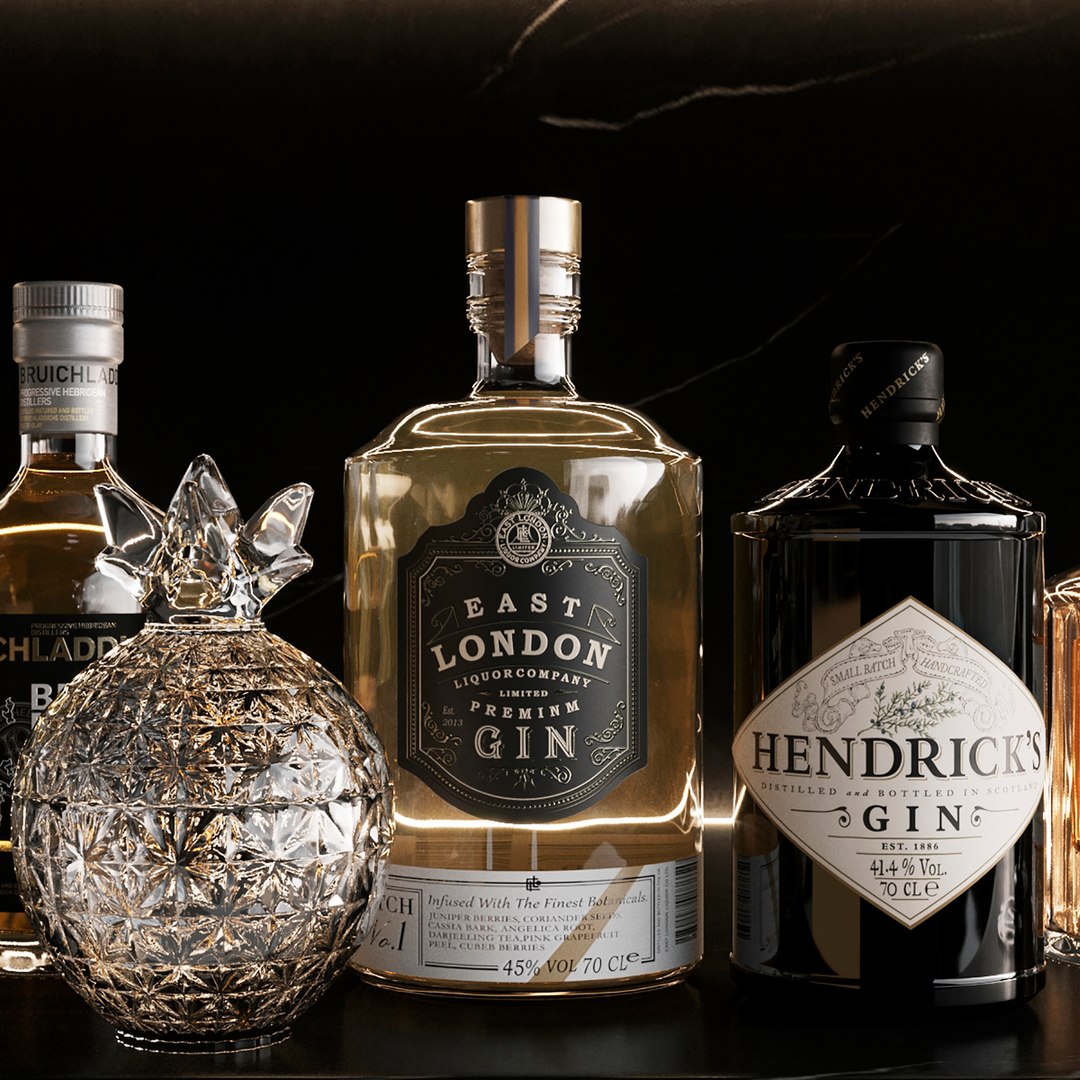 Bar Set 1 Alcohol Whiskey Rum Gin 3D Model - TurboSquid 2144720