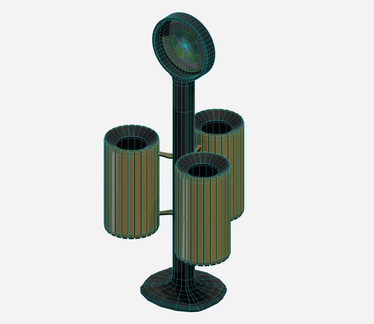 Triple cage type circular wooden trash can 3D - TurboSquid 2130523