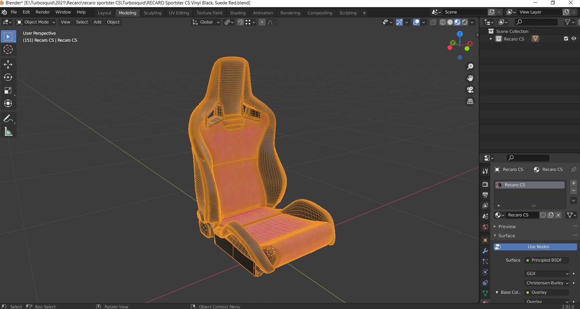 RECARO Sportster CS Vinyl Black, Suede Red 3D Model - TurboSquid 1751006