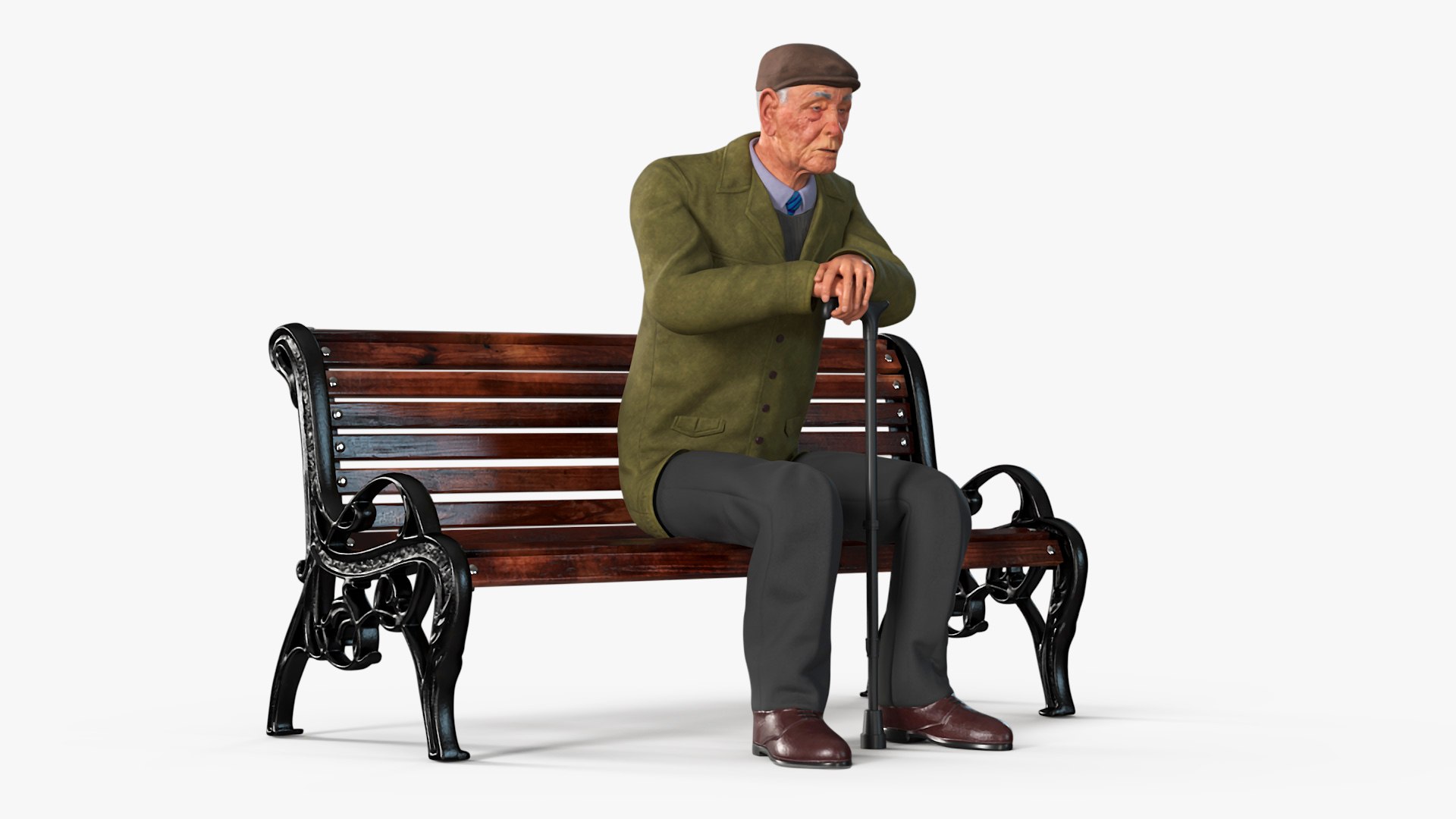 3D Old Man Sitting On Bench - TurboSquid 2277645