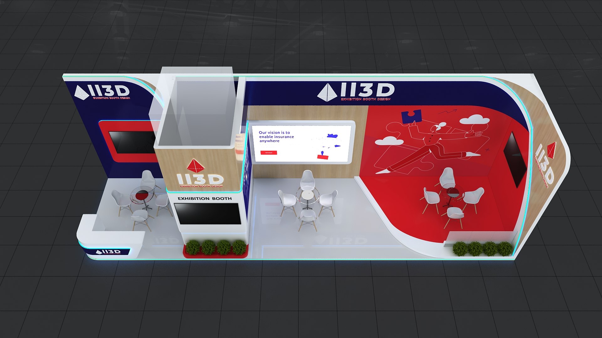 Exhibition Stand Stall Two Side Open 12X3 3D Model - TurboSquid 2163191