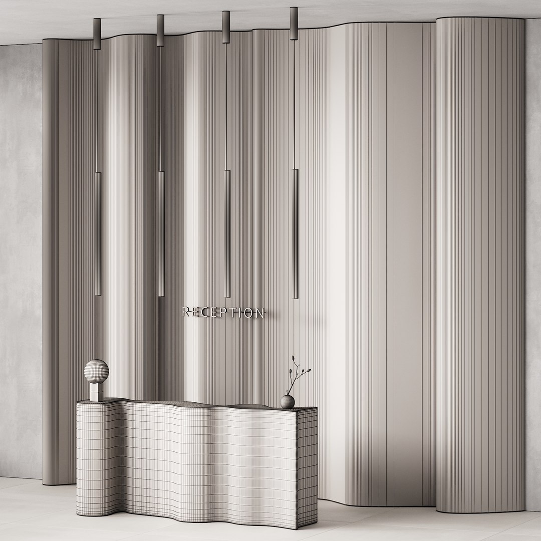 3D Model 379 Office Furniture 17 Reception Desk 12 Double Wave With ...