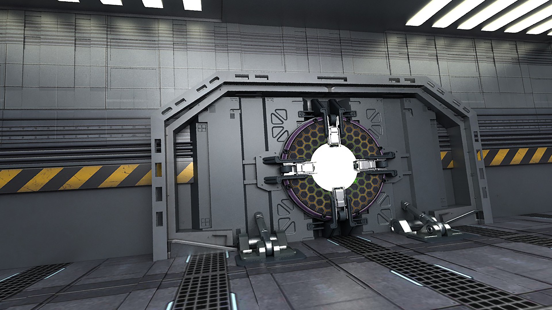 3D Science-fiction Gates space corridors mechanical models model ...