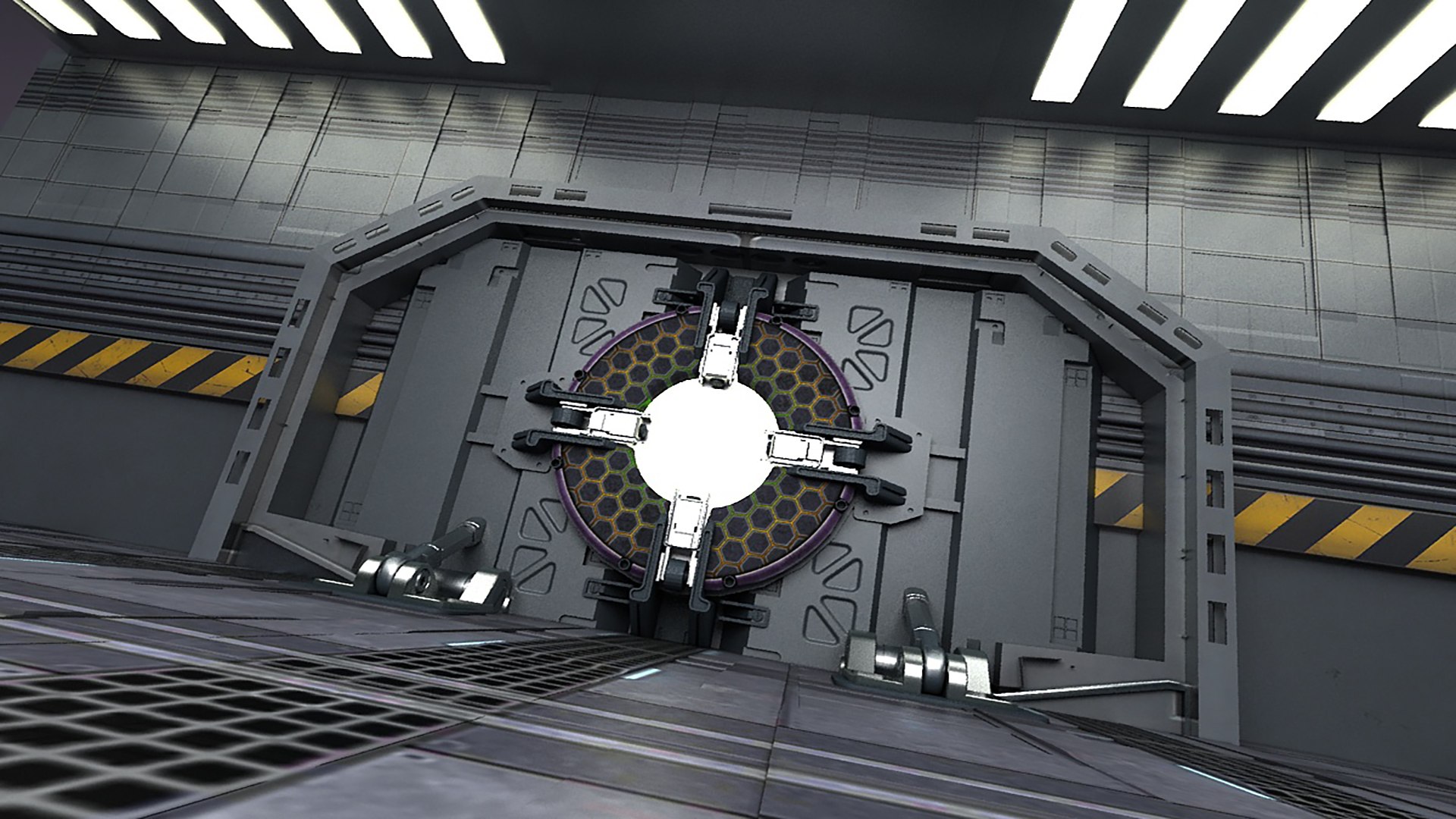 3D Science-fiction Gates space corridors mechanical models model ...