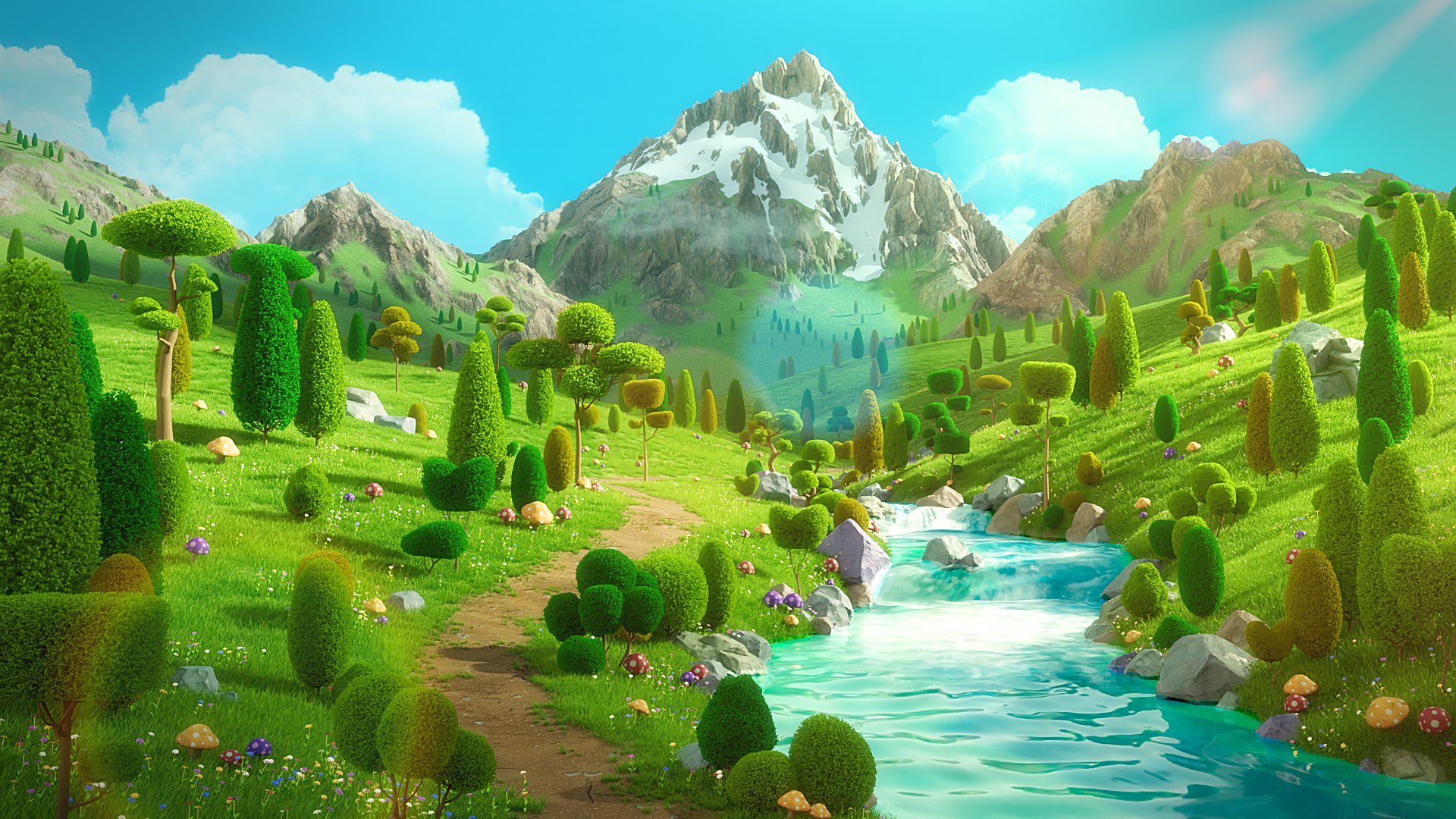 3D Model Cartoon Forest Road River Scene - TurboSquid 2472591
