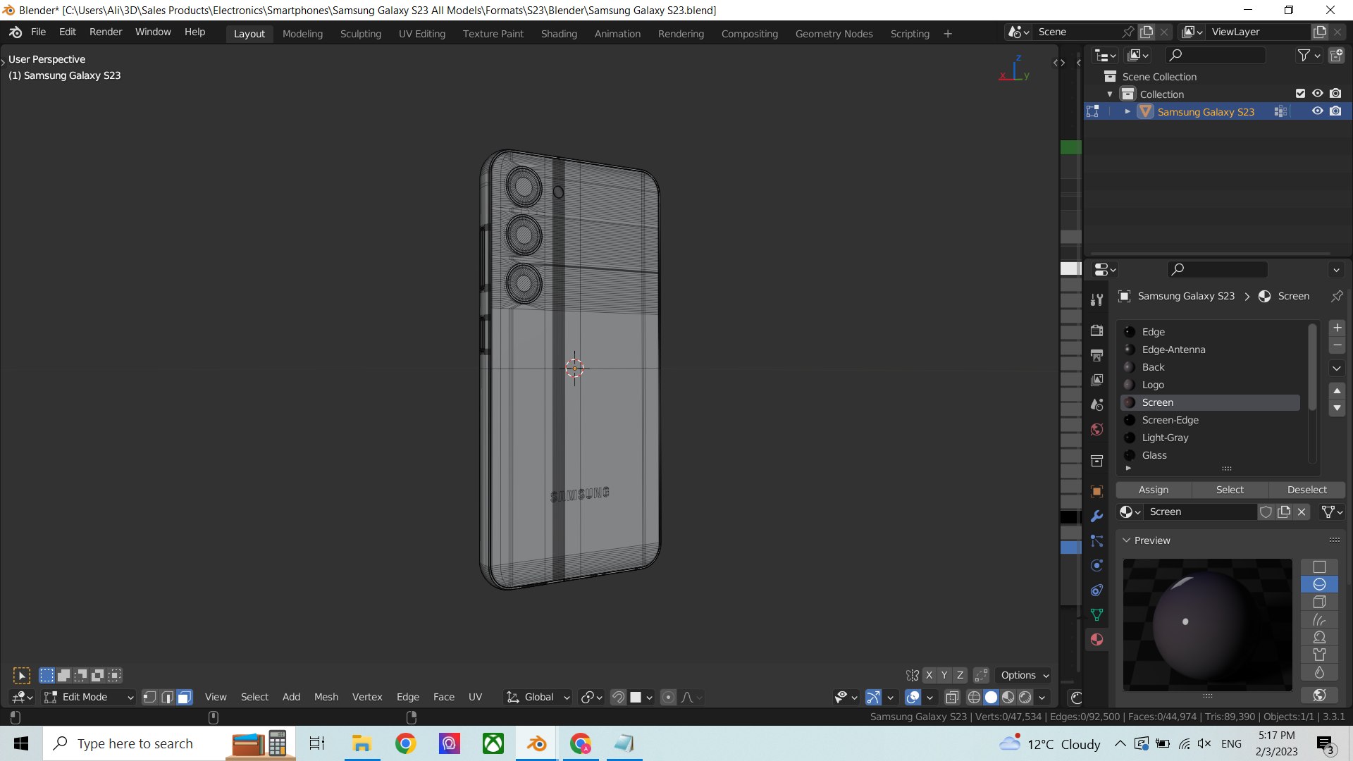 Samsung Galaxy S23 in Official Design 3D model - TurboSquid 2023115