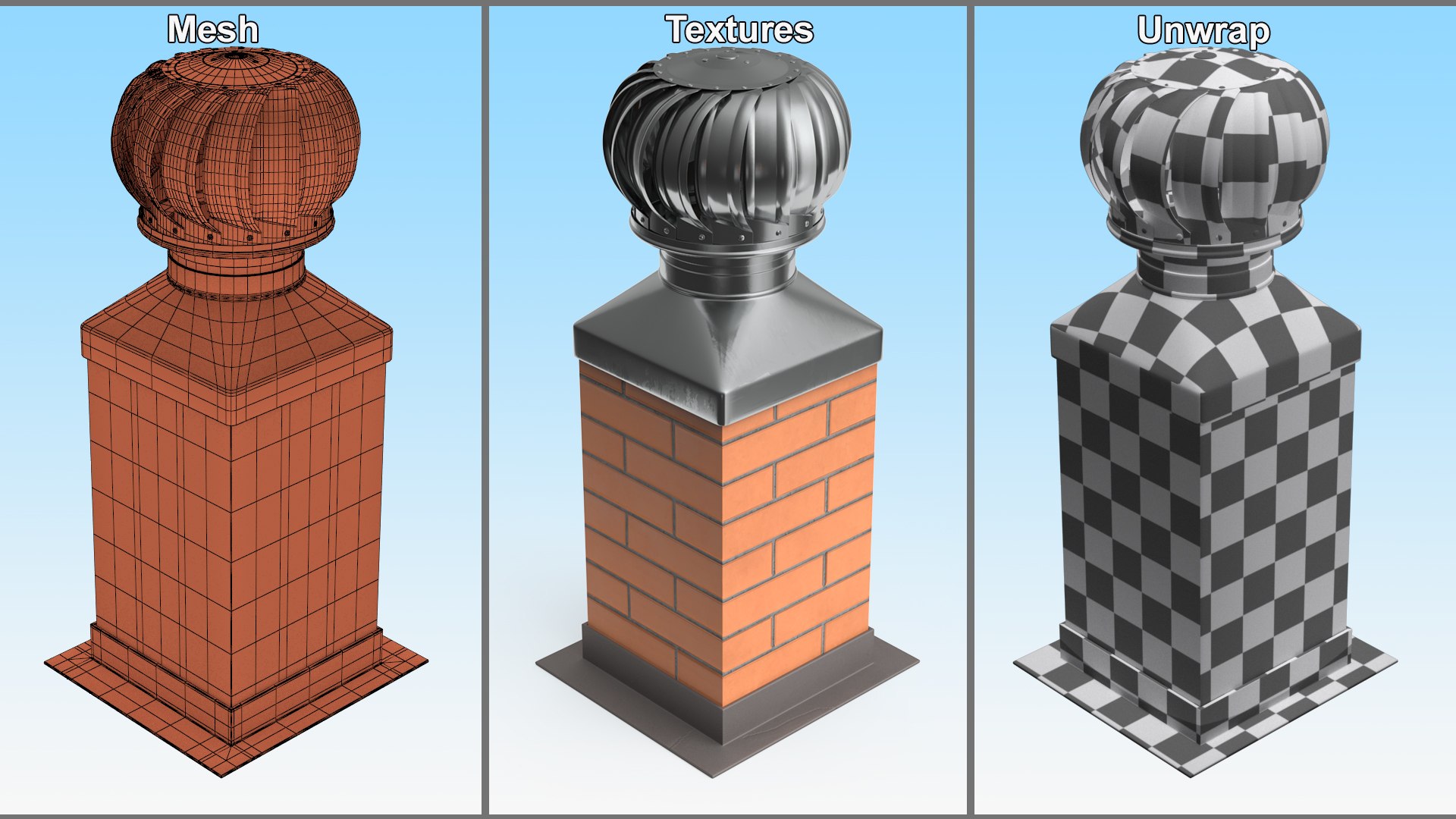 Spherical Cowl Chimney Brick 3D Model - TurboSquid 2046620