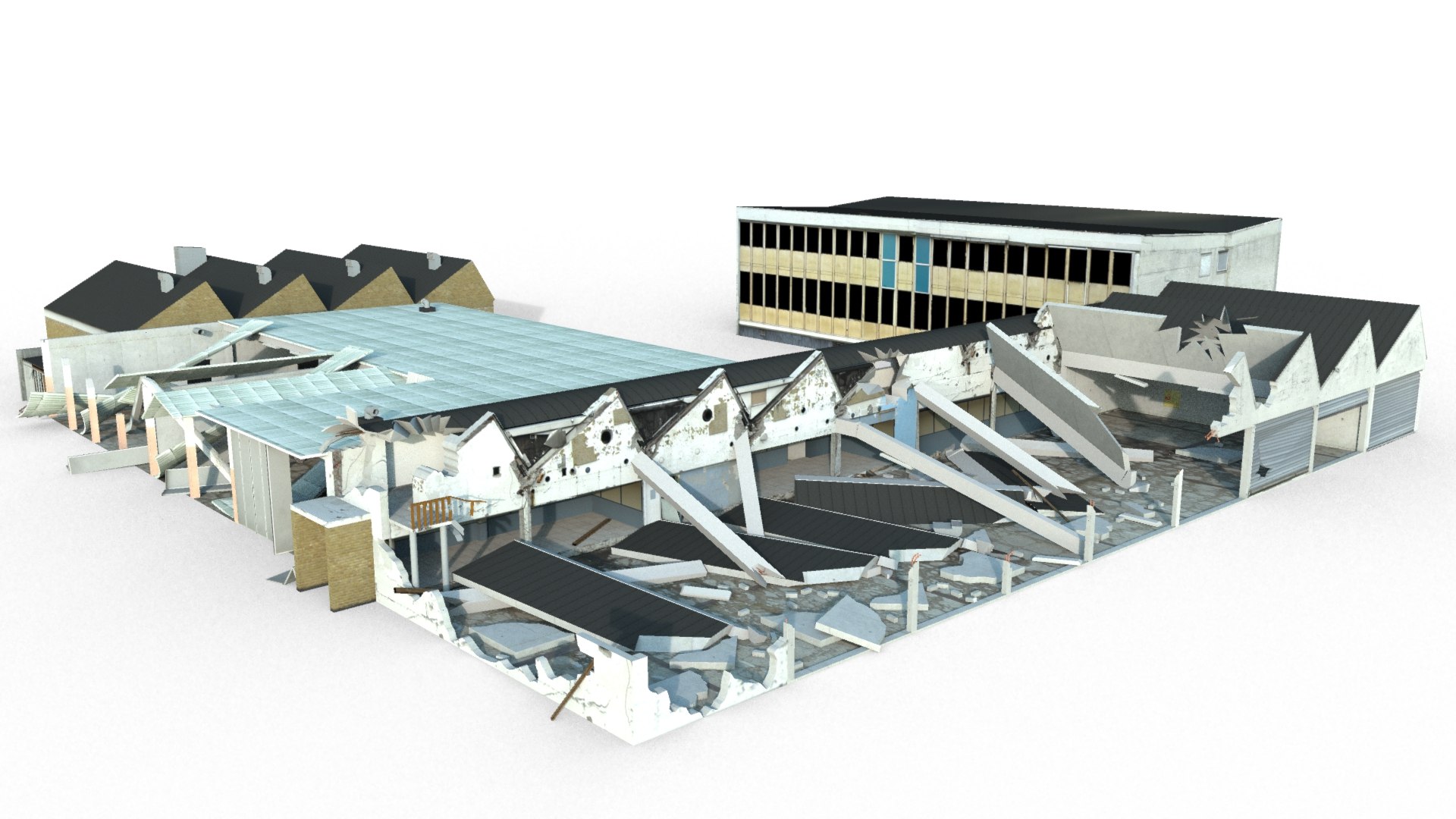 3d Destroyed Mechanical School Building