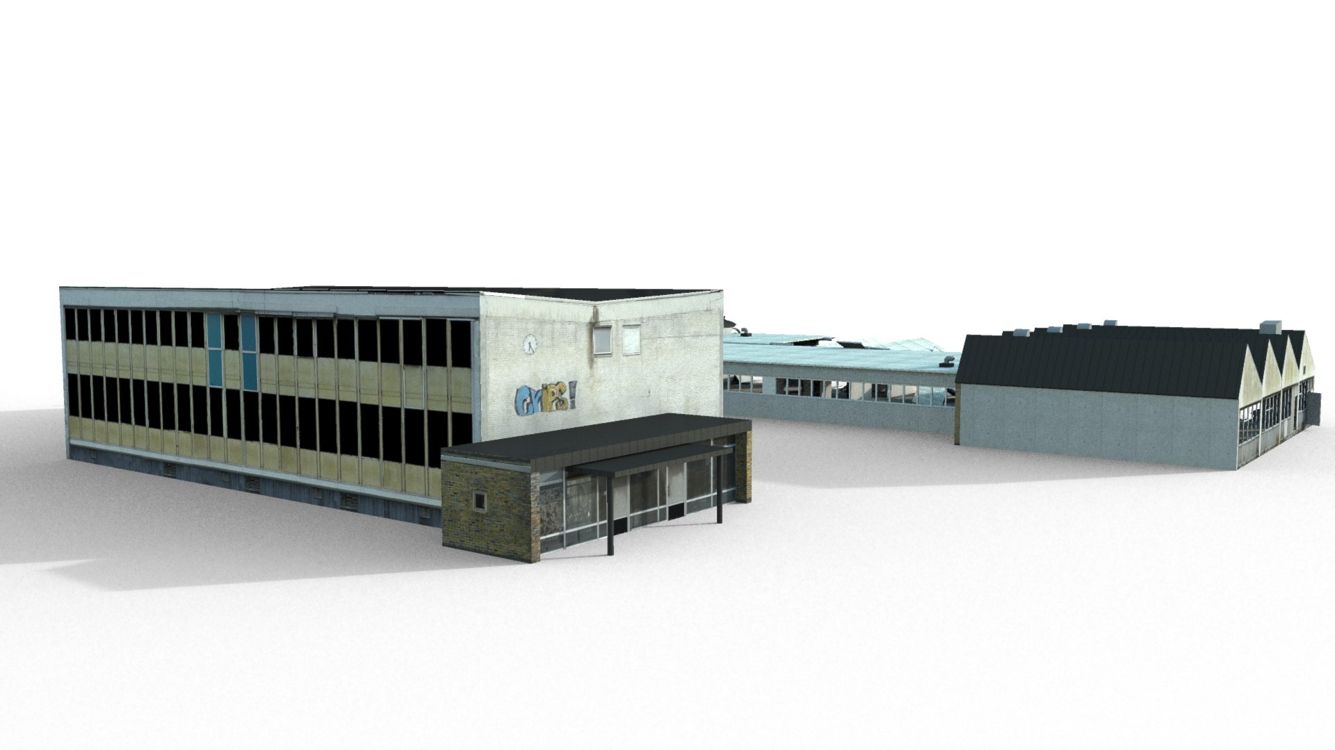 3d Destroyed Mechanical School Building