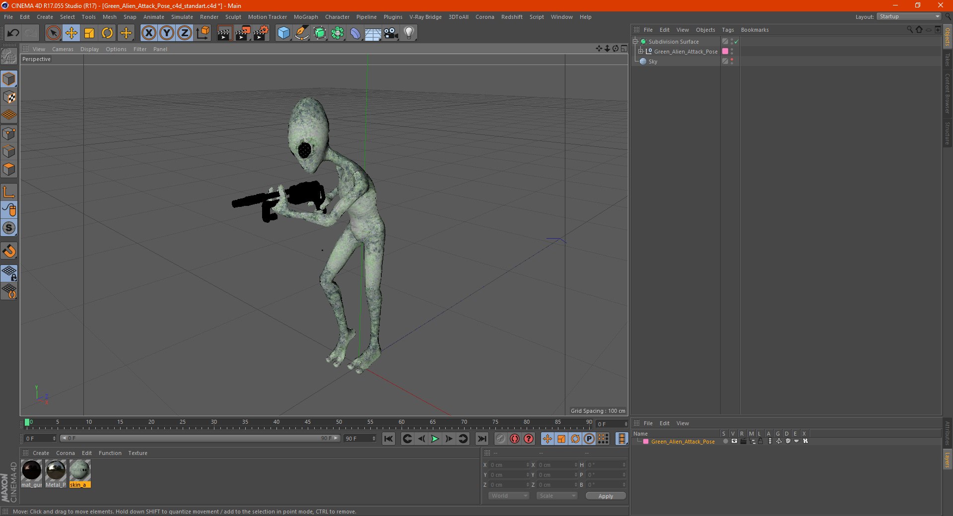 3D green alien attack pose model - TurboSquid 1631937