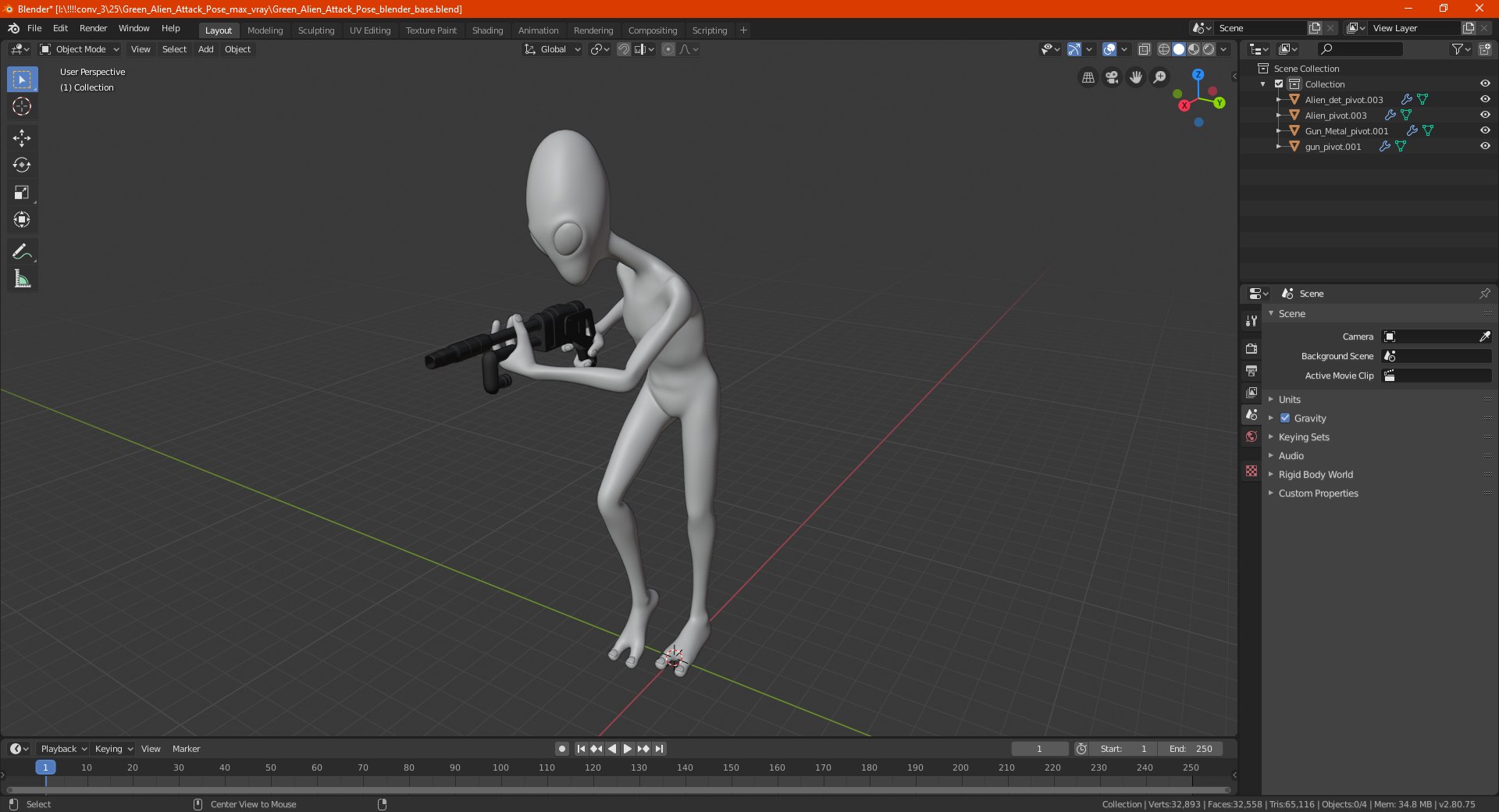 3D green alien attack pose model - TurboSquid 1631937