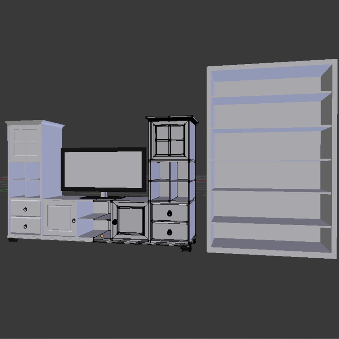 3d low-poly tv stand shelf