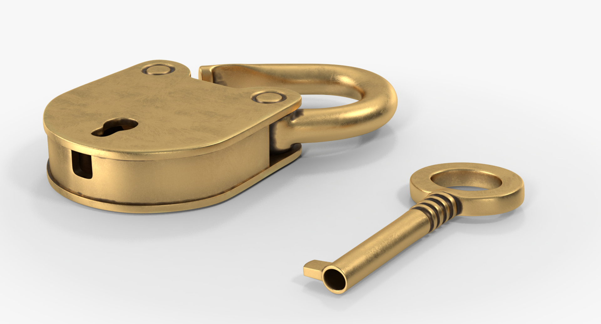 3D Vintage Brass Padlock Skeleton Key - TurboSquid 1222971