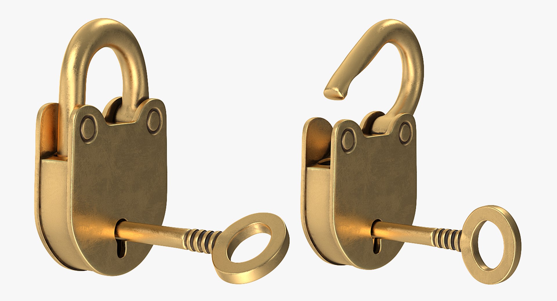 3D Vintage Brass Padlock Skeleton Key - TurboSquid 1222971