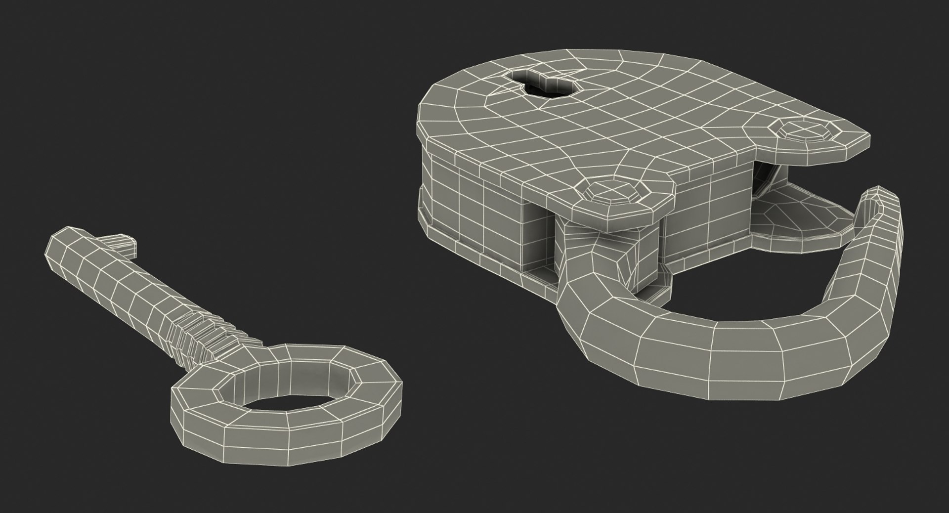 3D Vintage Brass Padlock Skeleton Key - TurboSquid 1222971