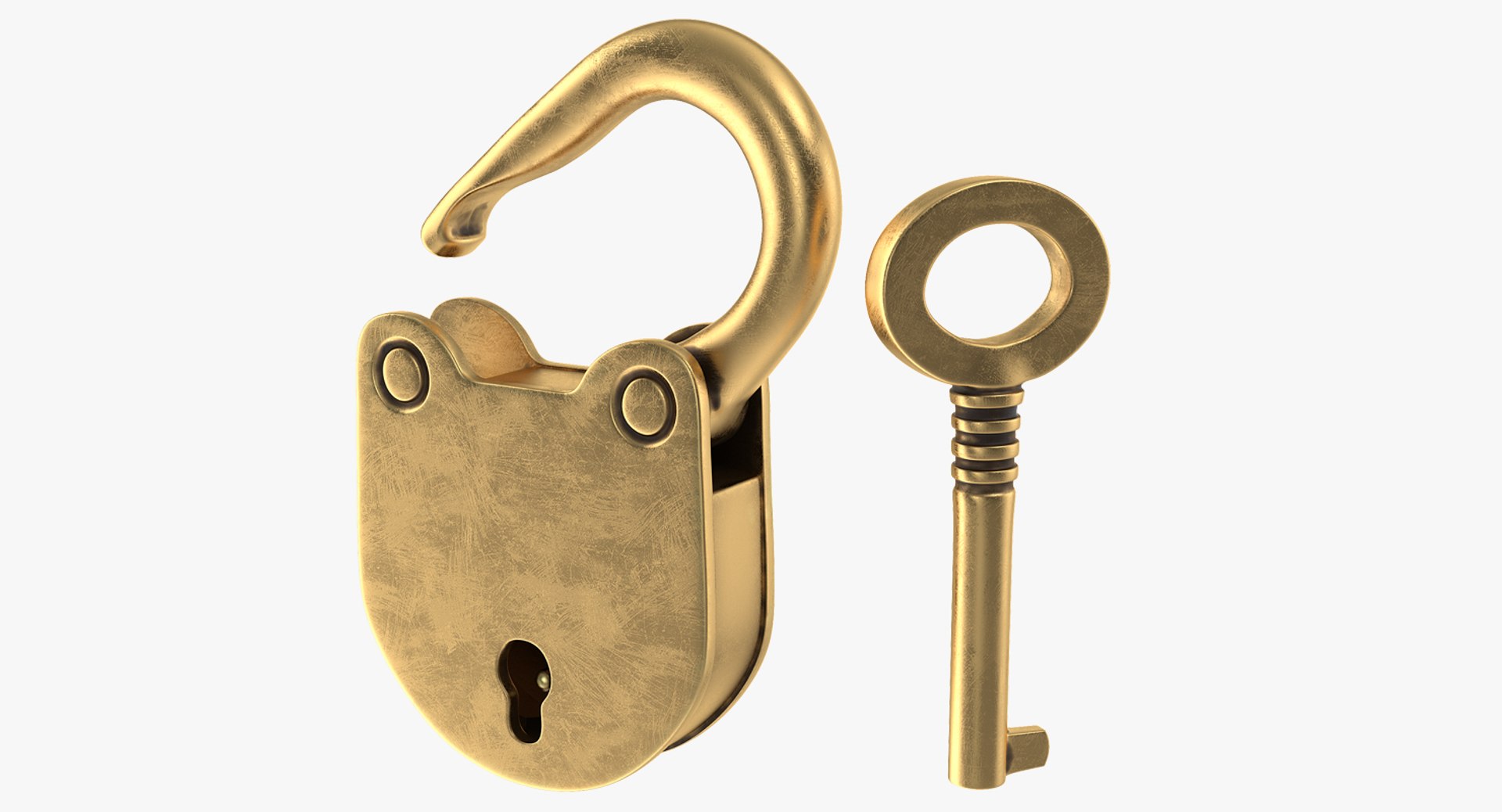 3D Vintage Brass Padlock Skeleton Key - TurboSquid 1222971