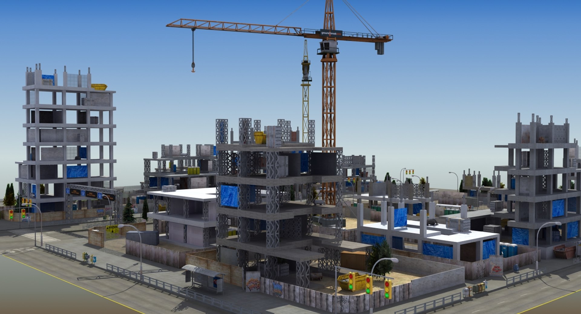 3d Model Construction Site Block Street