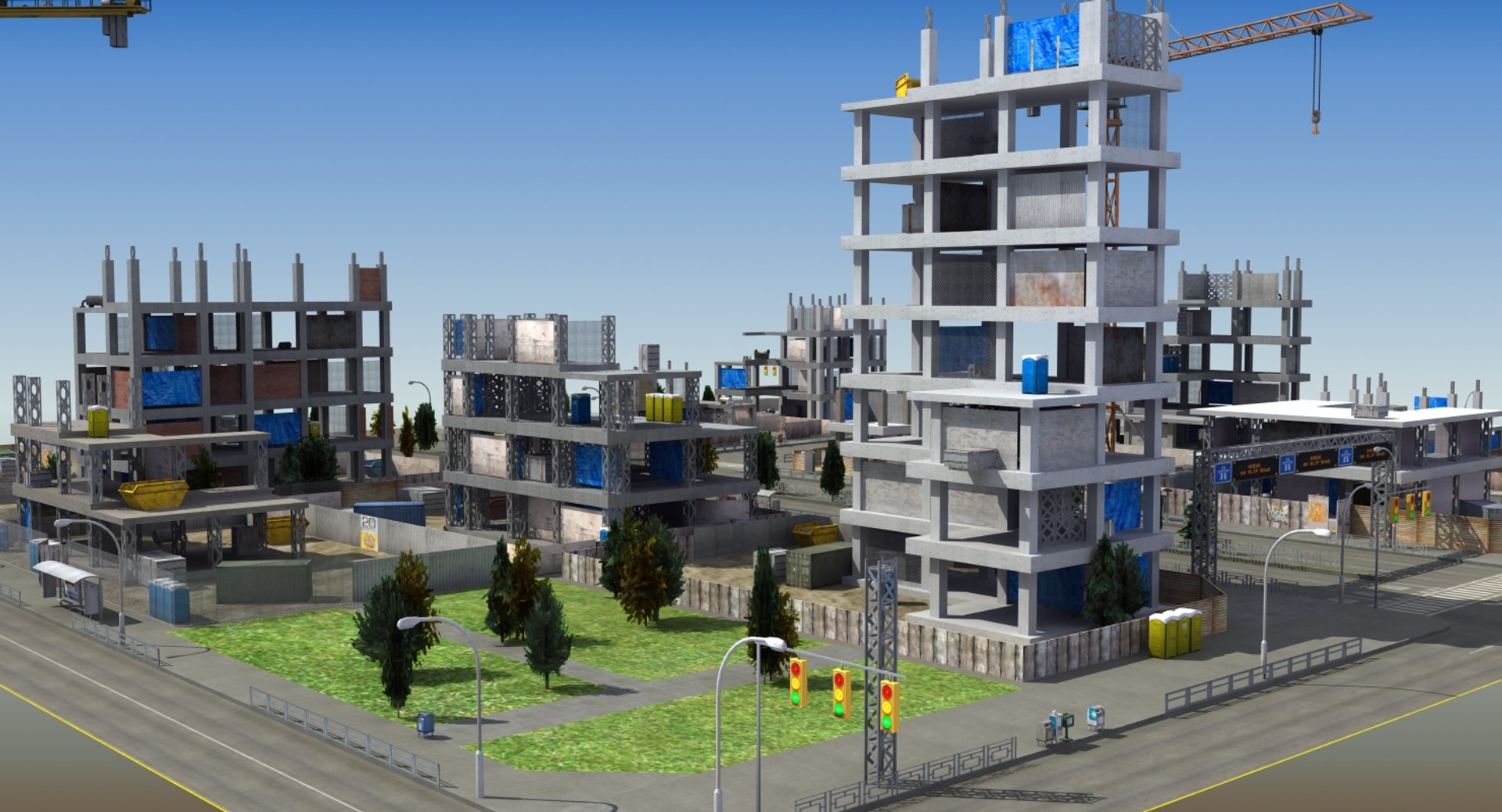 3d Model Construction Site Block Street