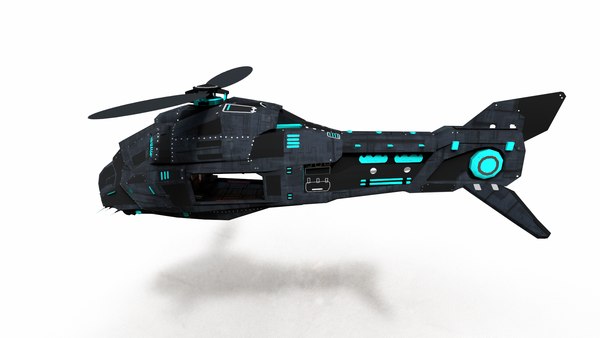 modelo 3d Helicóptero de ciencia ficción de baja poli con textura 4K ...