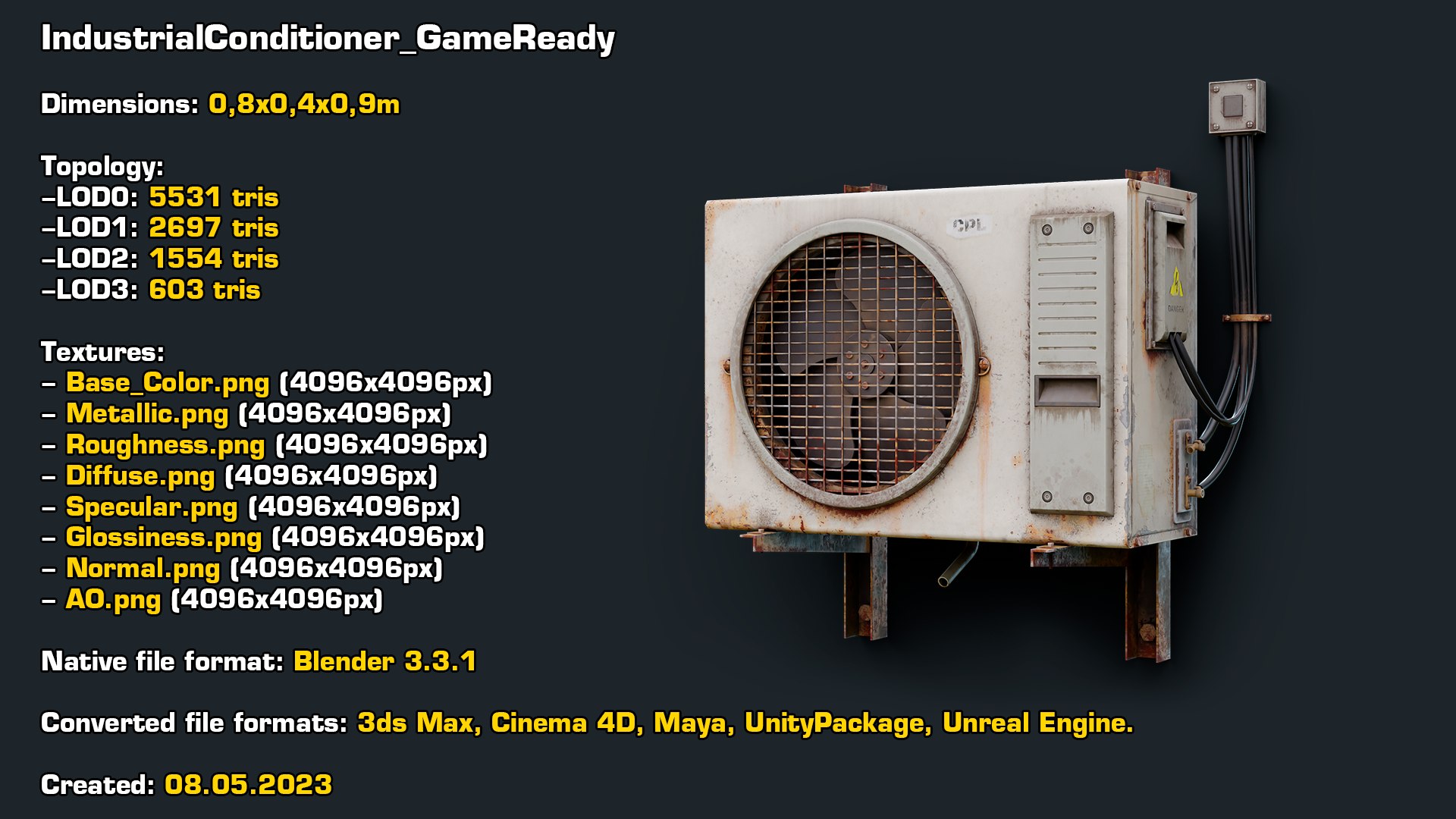 Industrial Conditioner GameReady LODs 3D Model - TurboSquid 2067846