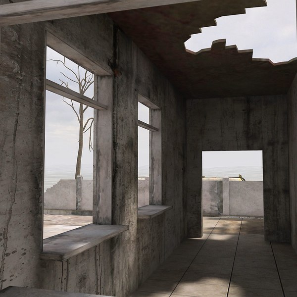 3d model of ruined buildings destroyed city