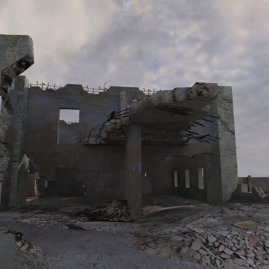 3d model of ruined buildings destroyed city