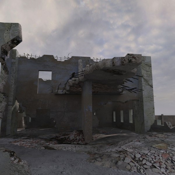 3d model of ruined buildings destroyed city