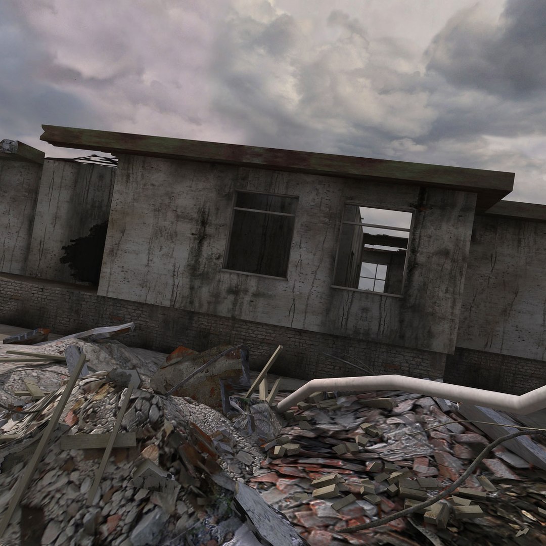 3d model of ruined buildings destroyed city