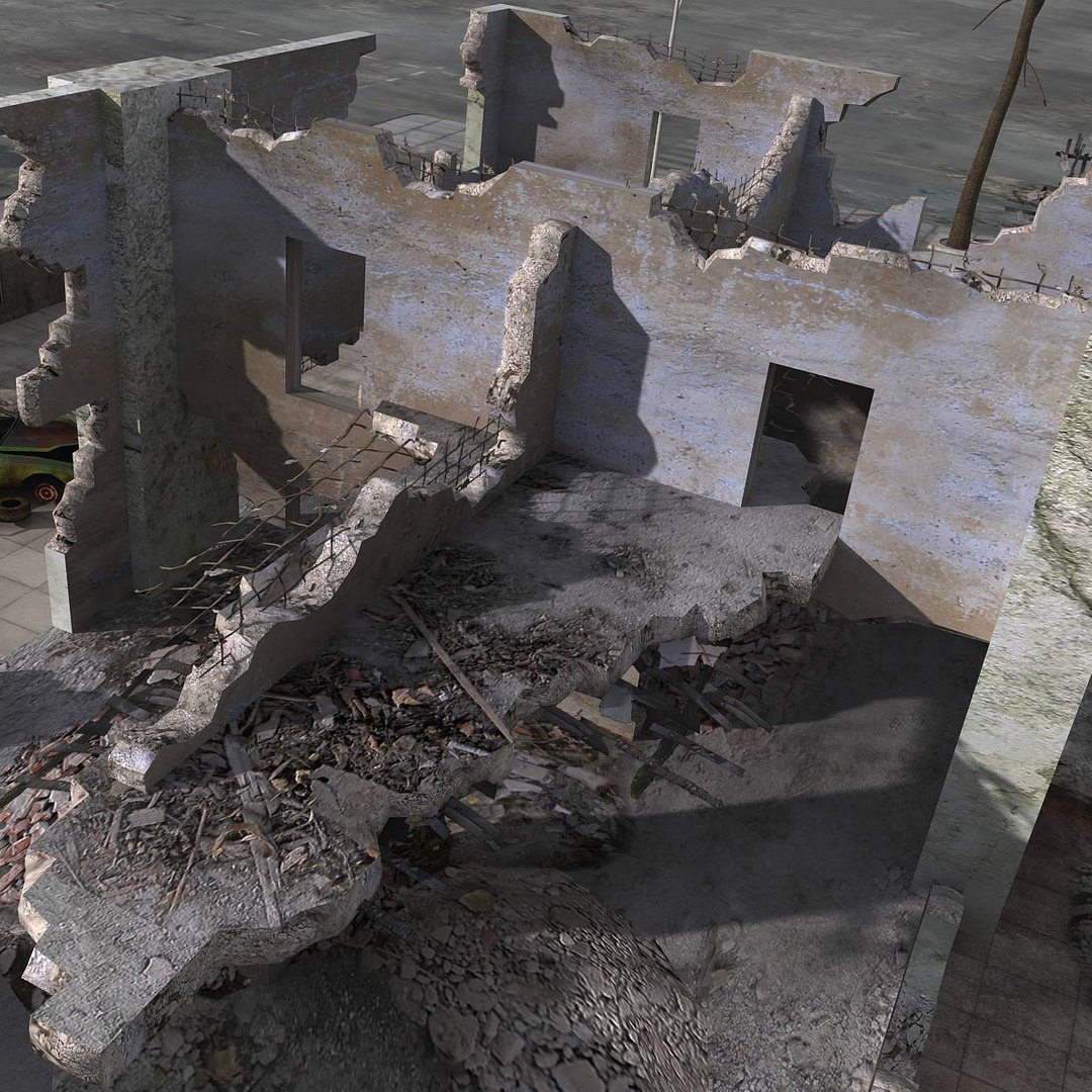3d Model Of Ruined Buildings Destroyed City