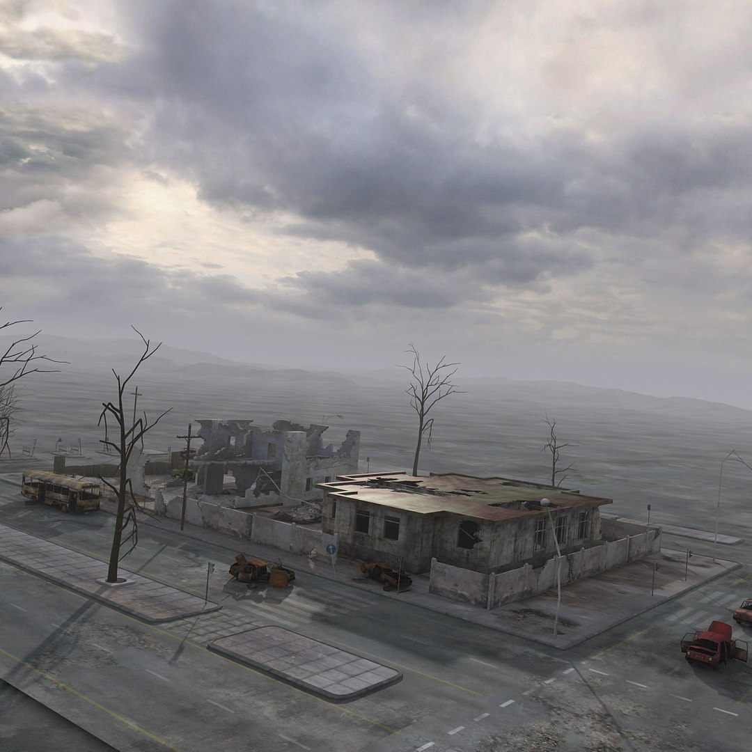 3d Model Of Ruined Buildings Destroyed City