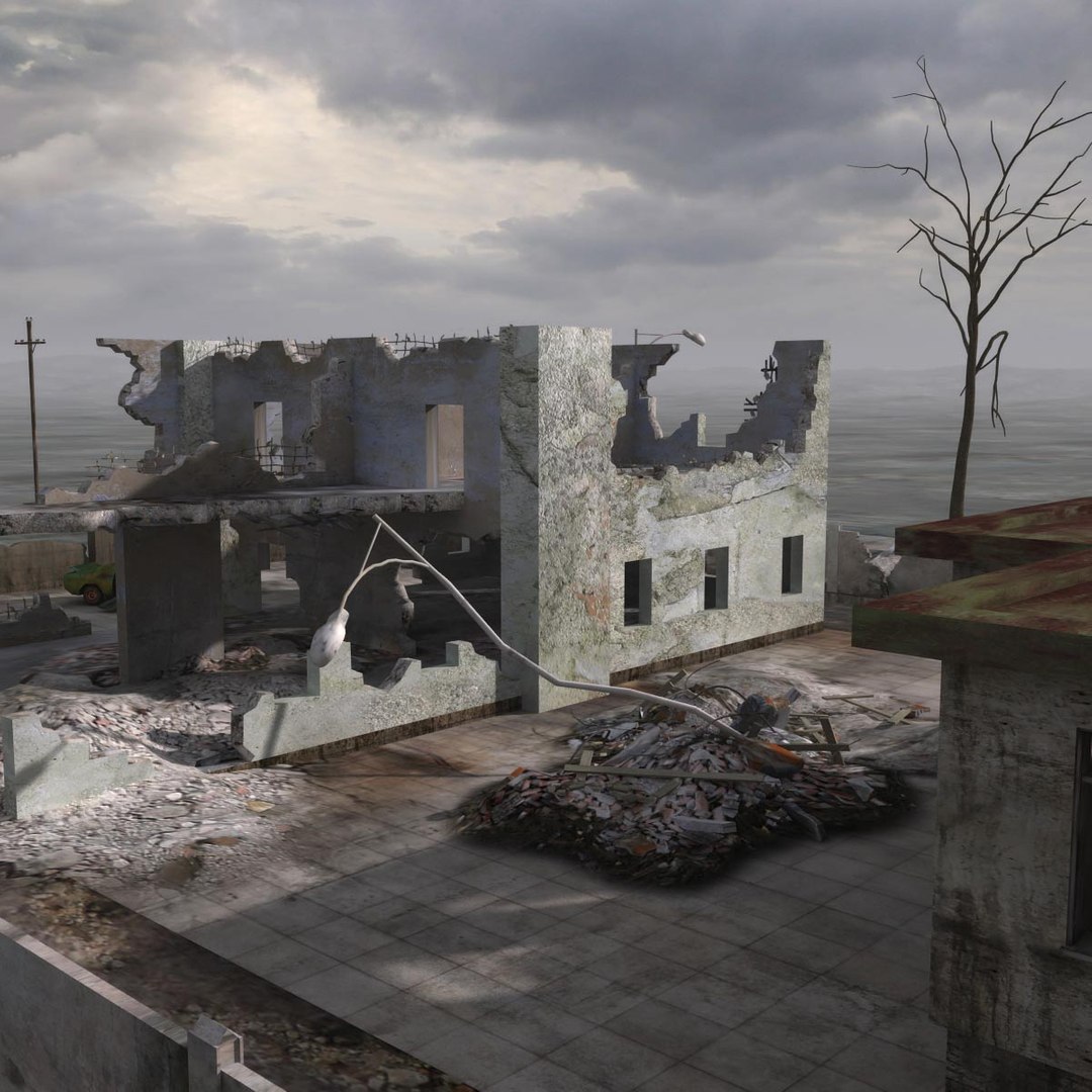 3d Model Of Ruined Buildings Destroyed City