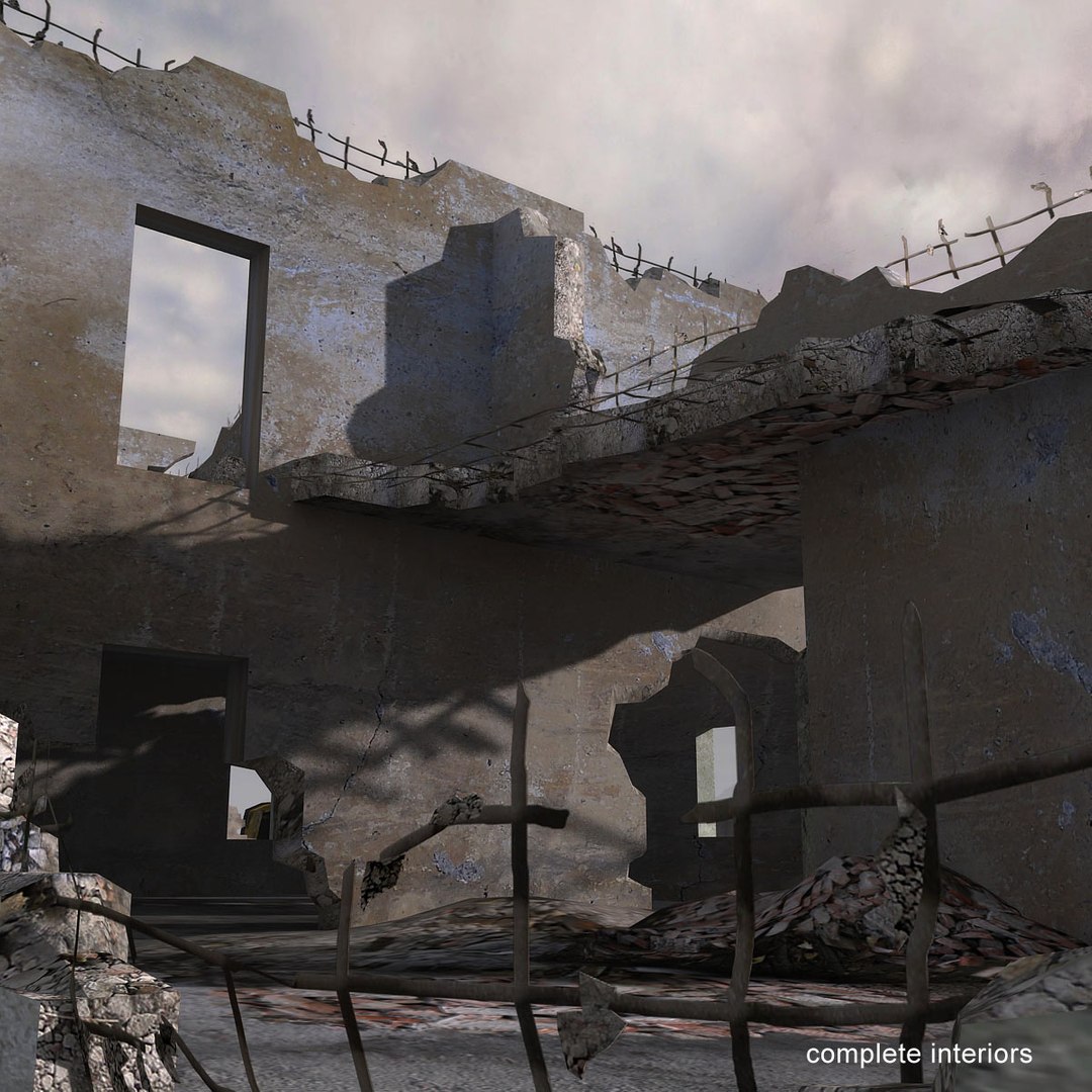 3d Model Of Ruined Buildings Destroyed City