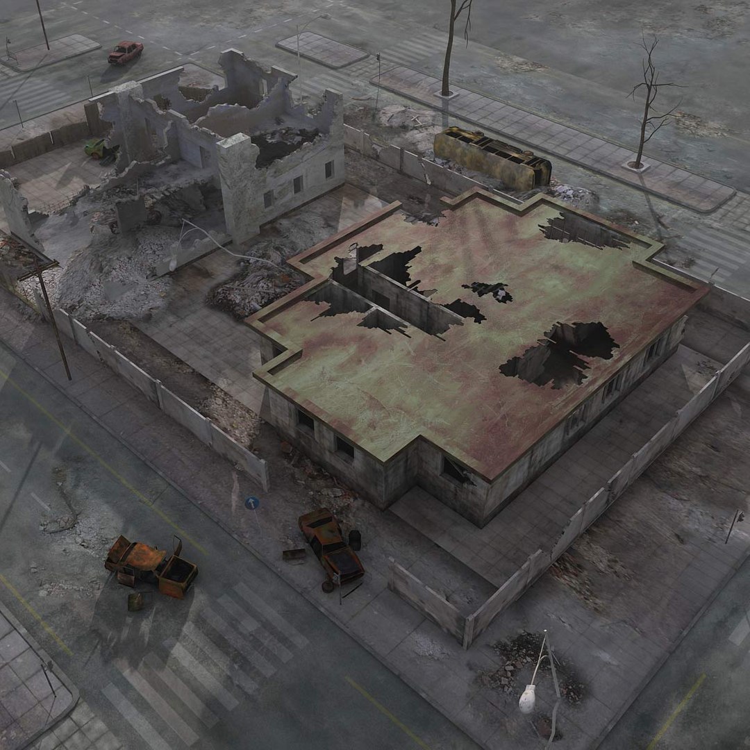 3d Model Of Ruined Buildings Destroyed City